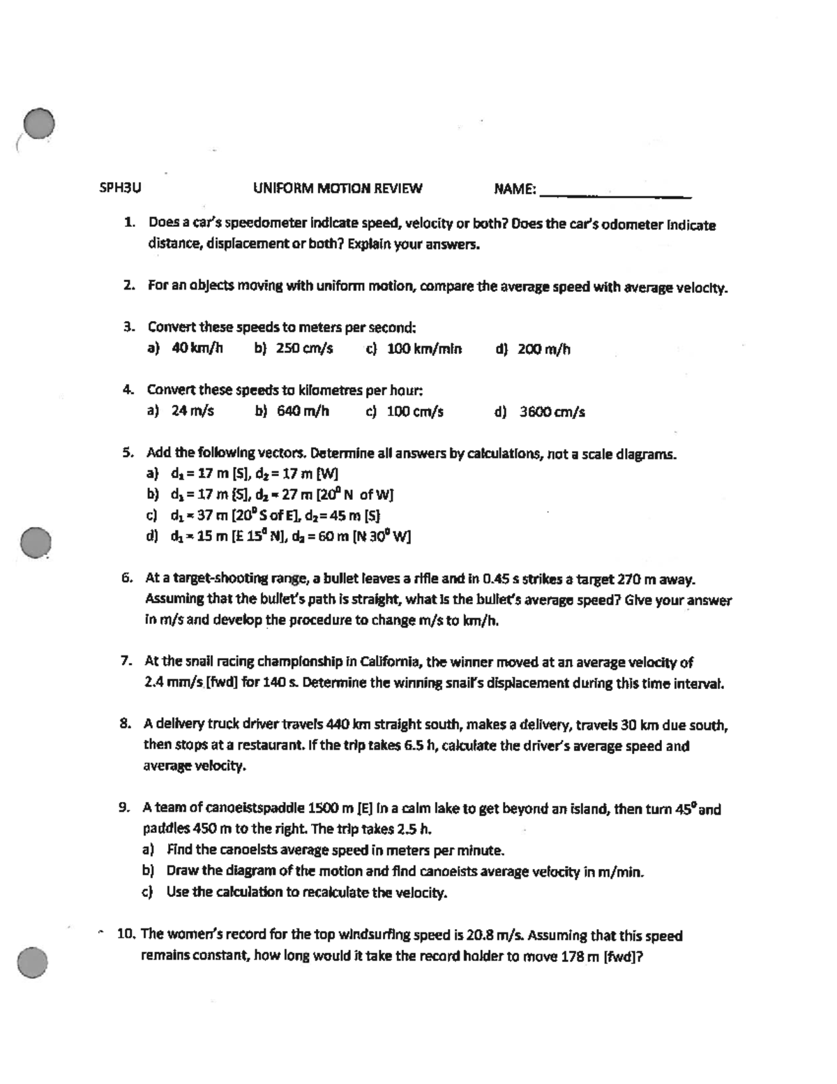 2.8 Uniform Motion Review - Studocu