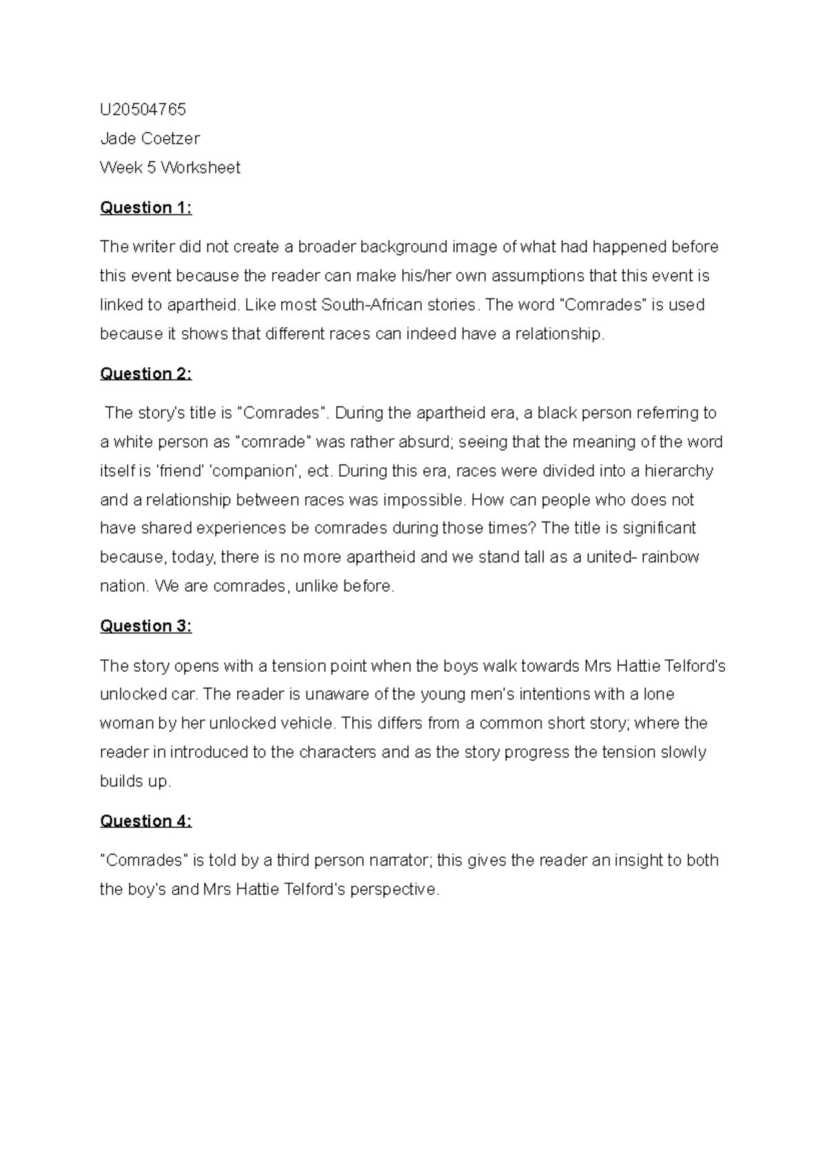 U20504765 Jade Coetzer Worksheet 5 - U Jade Coetzer Week 5 Worksheet ...