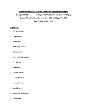 Week 8 Pre Class Assignment - Advanced Med-Surg Nursing – Pre-Class ...