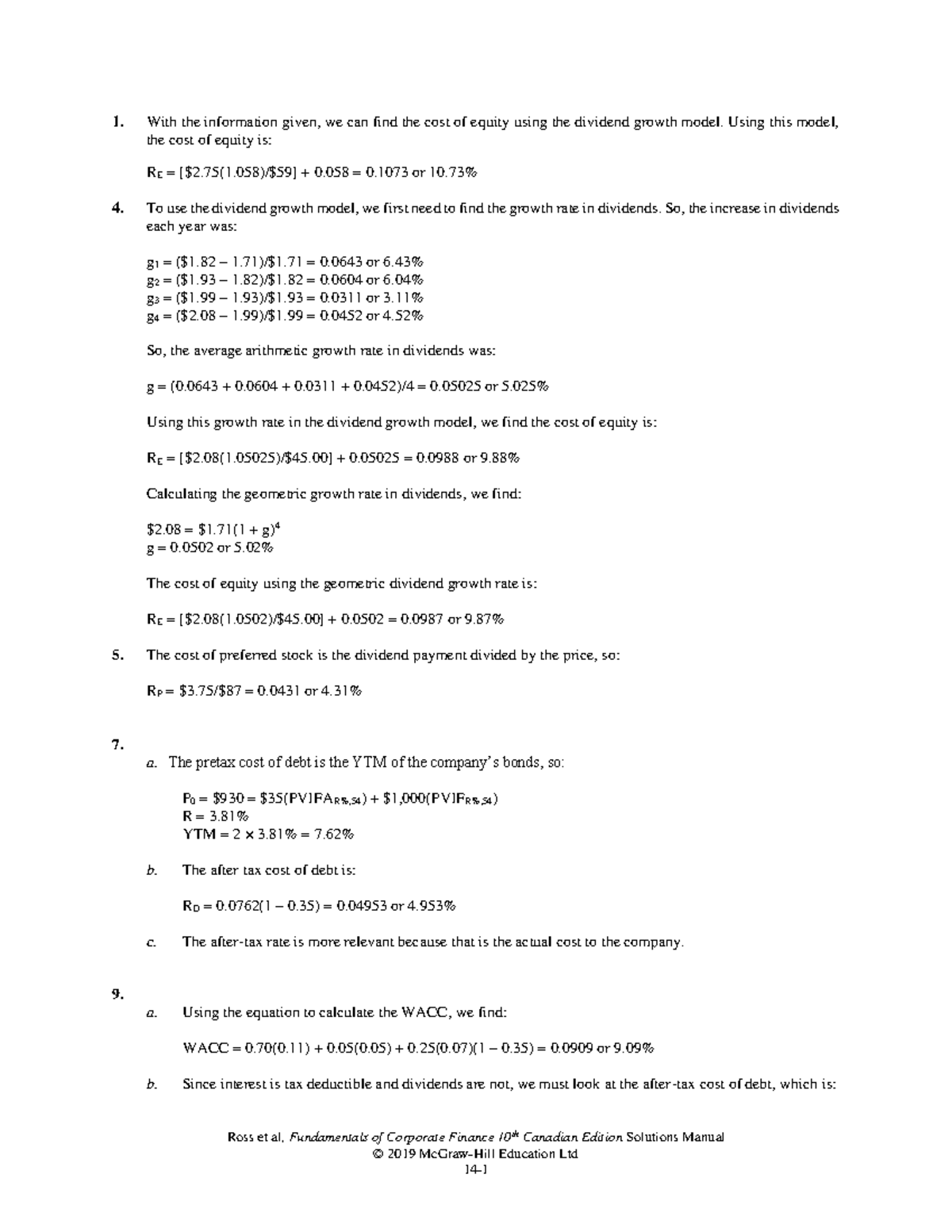 Assignment Week 10 Solutions - Chap 14 - Ross et al, Fundamentals of ...