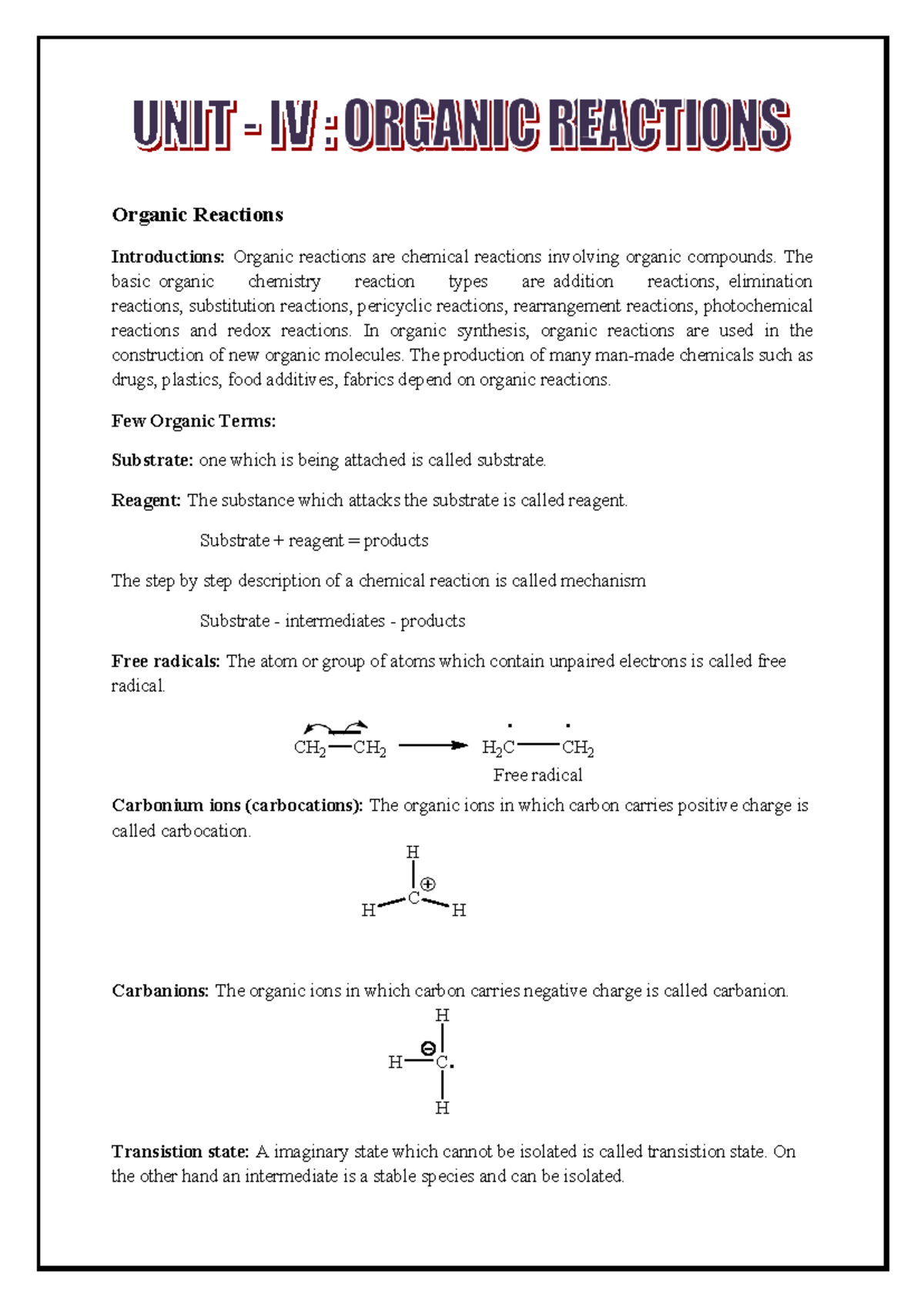 Engineering Chemistry - Organic Reactions - Organic Reactions ...