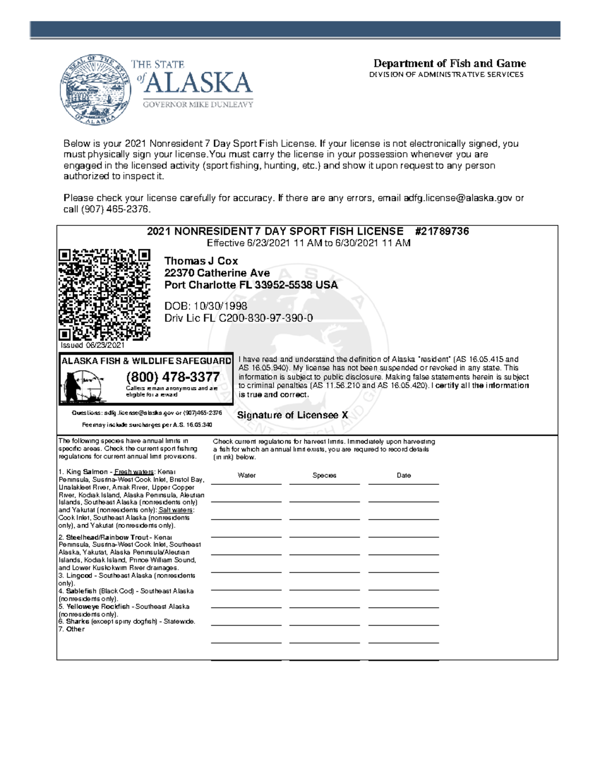 ADFG Order #2775018 Documents - Below is your 2021 Nonresident 7 Day ...