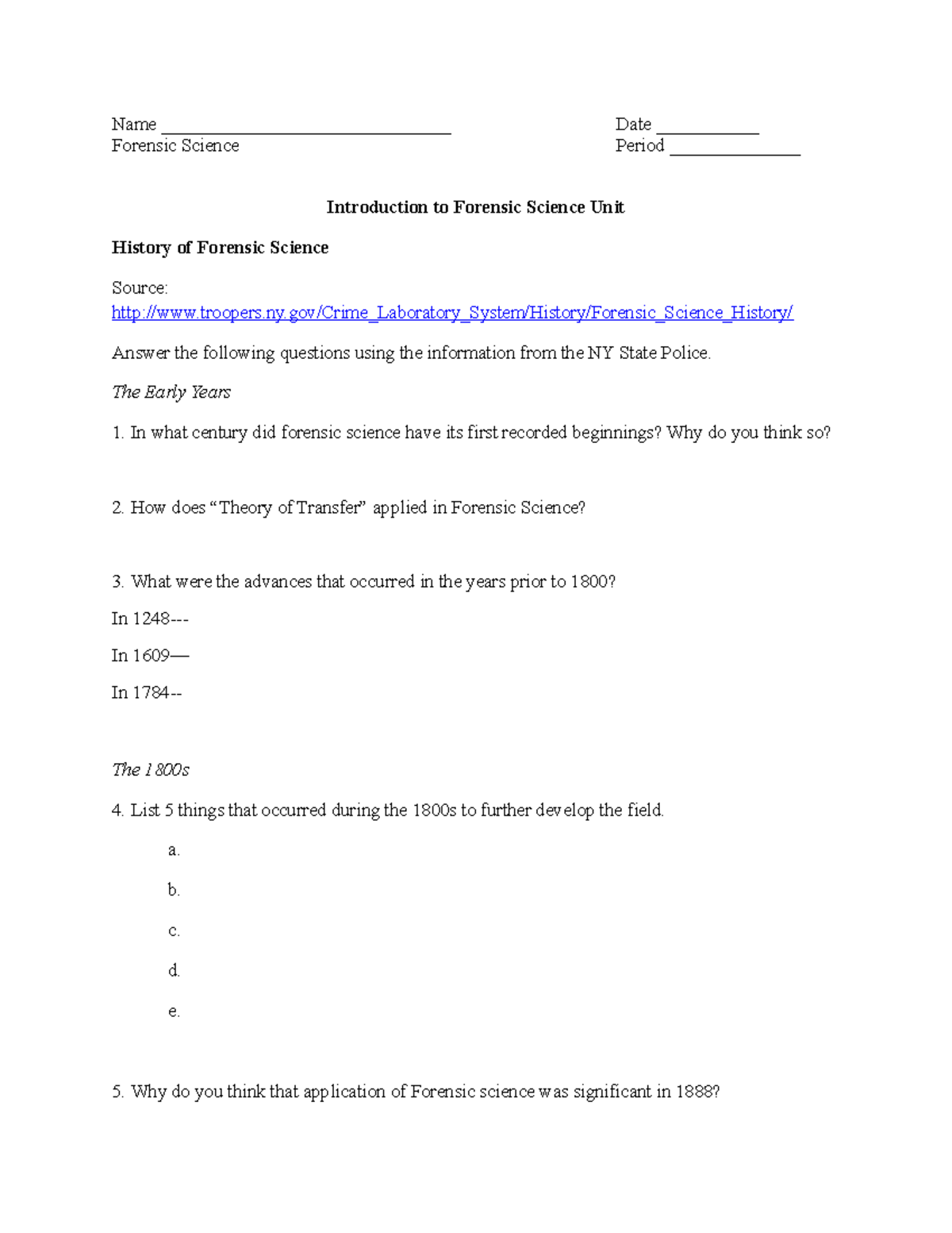 - History of Forensic Science - Name ...