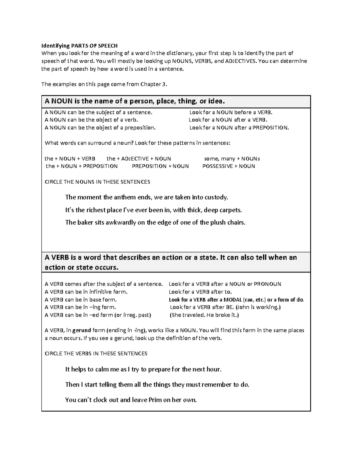 Identifying Parts OF Speech - Copy - Identifying PARTS OF SPEECH When ...