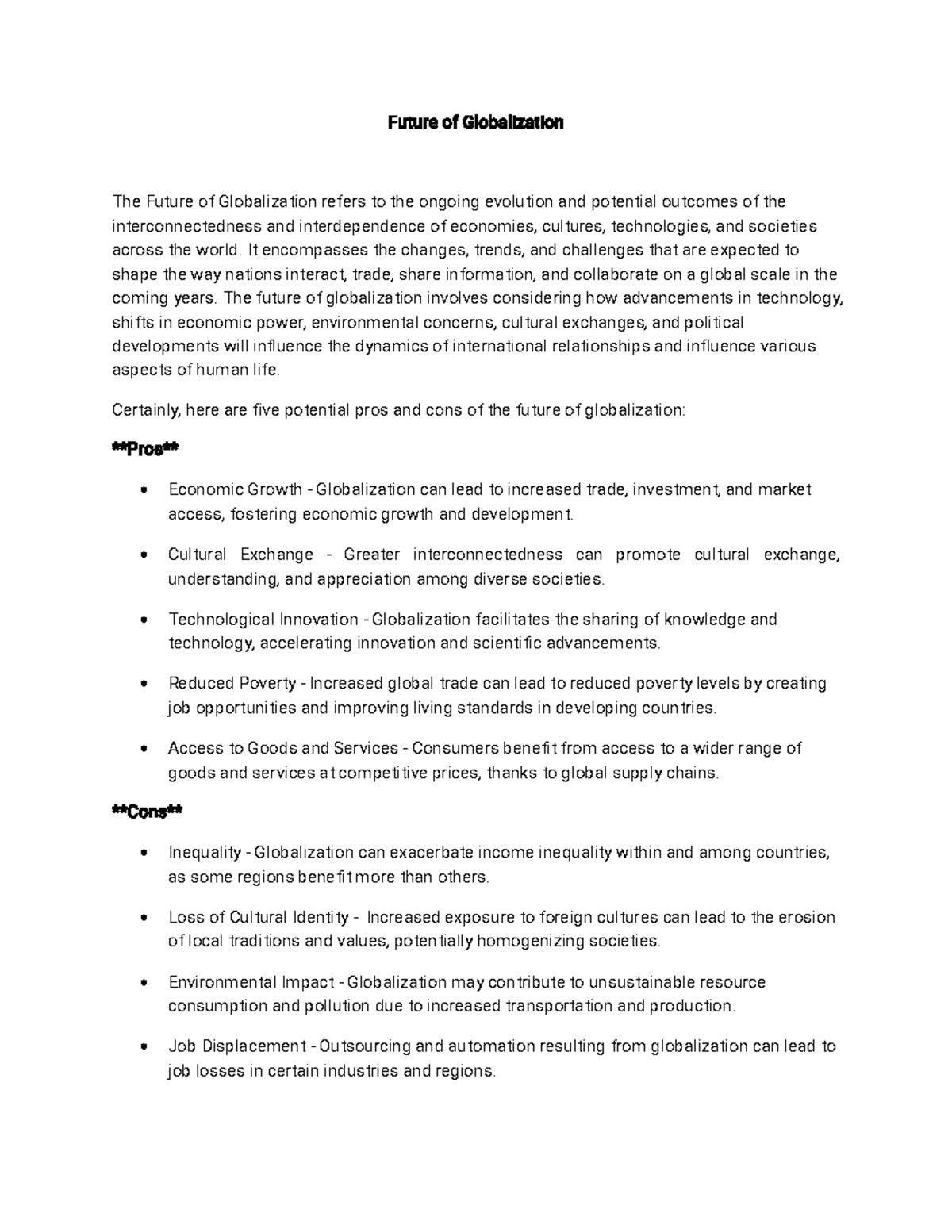 Handout - Bwjskwwns - Future of Globalization The Future of ...