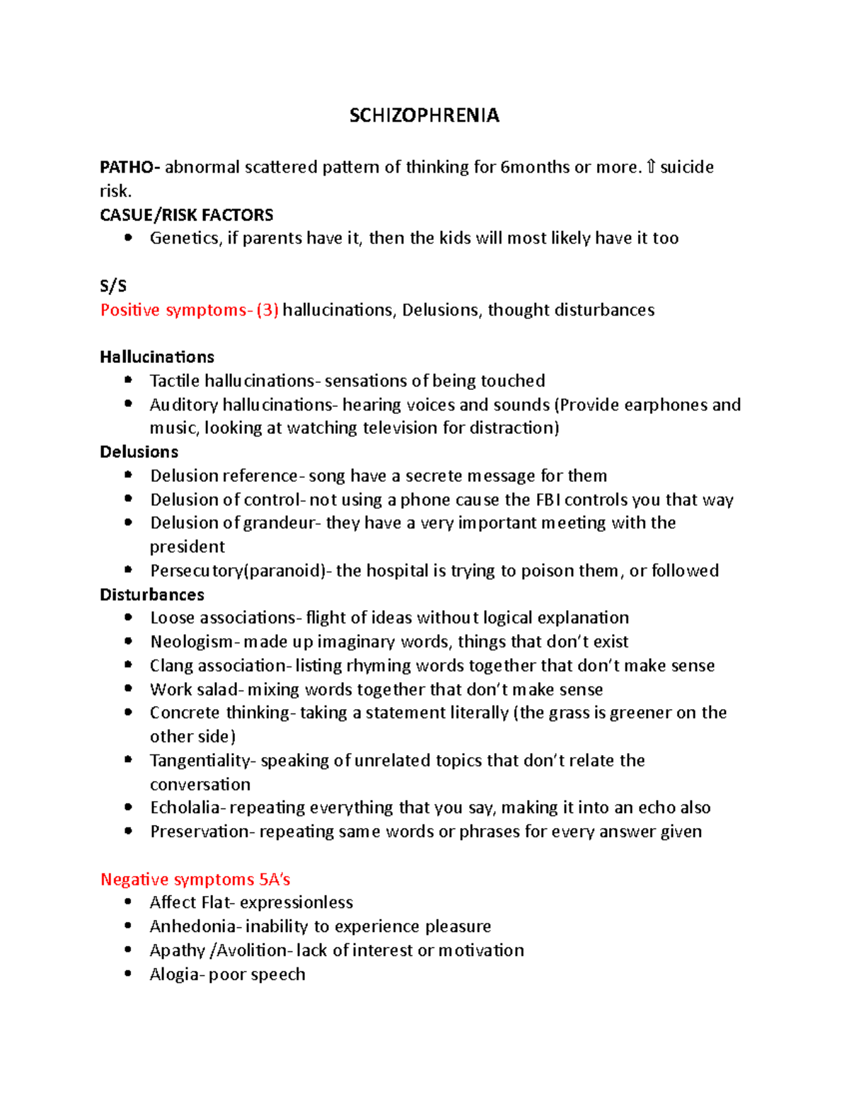 Schizophrenia Review - SCHIZOPHRENIA PATHO- abnormal scattered pattern ...