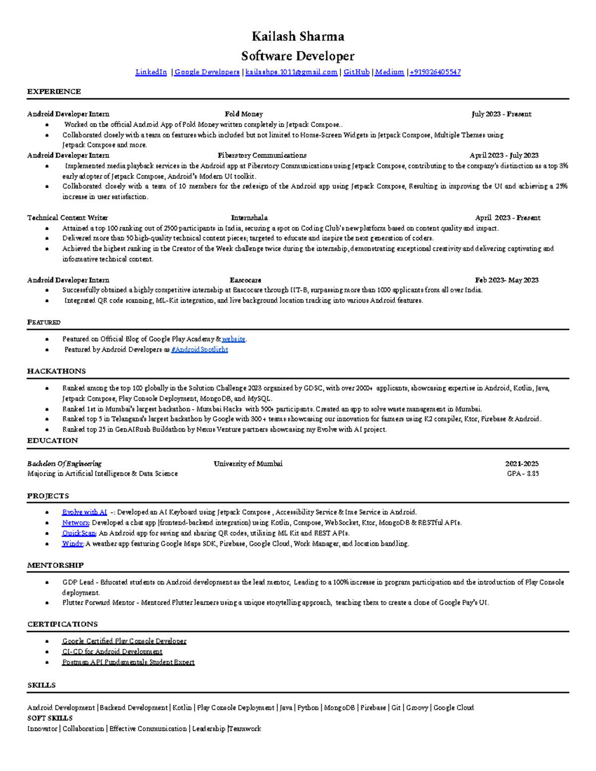 Kailash Sharma - Kailash Sharma Soware Developer LinkedIn | Google Developers | kailashps@gmail ...