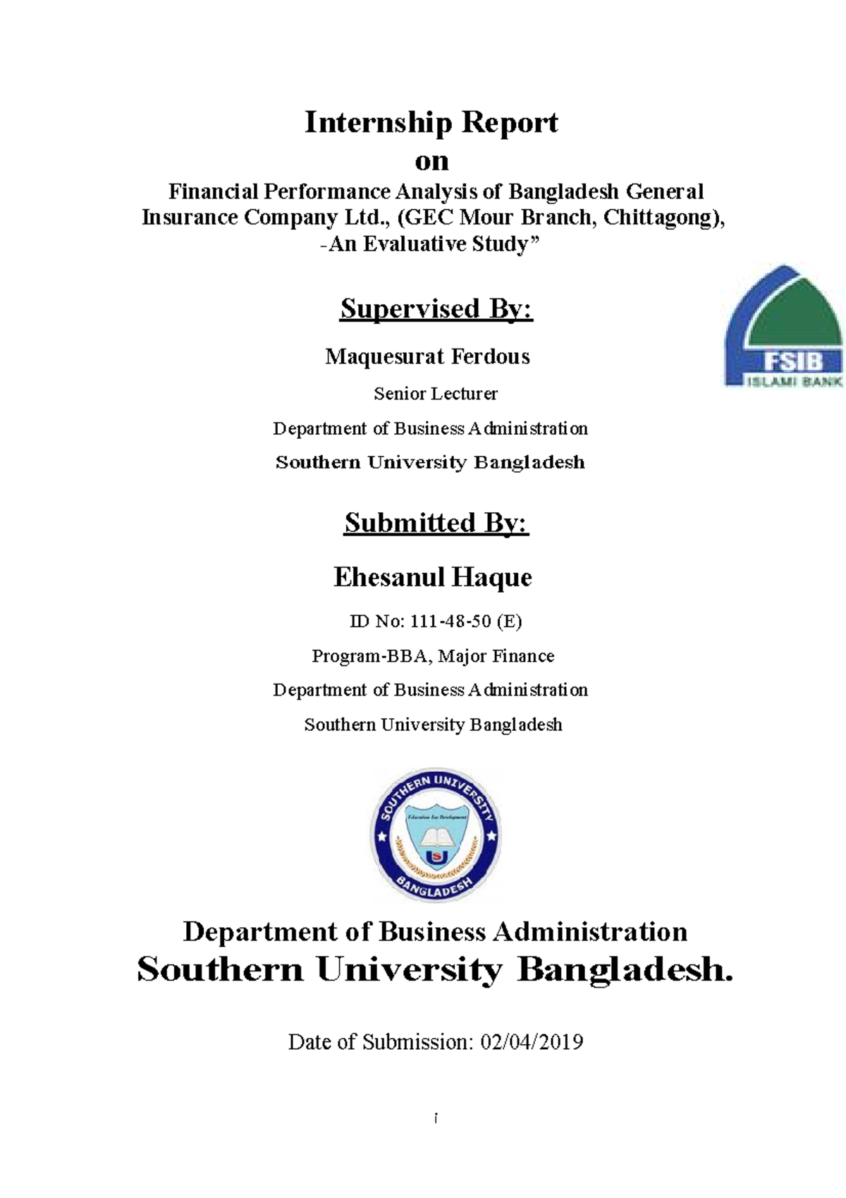 Internship Report on Financial Performan - Internship Report on ...