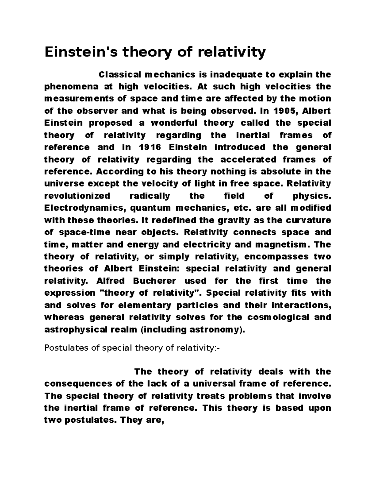 Einstein special theory of relativity - Einstein's theory of relativity ...
