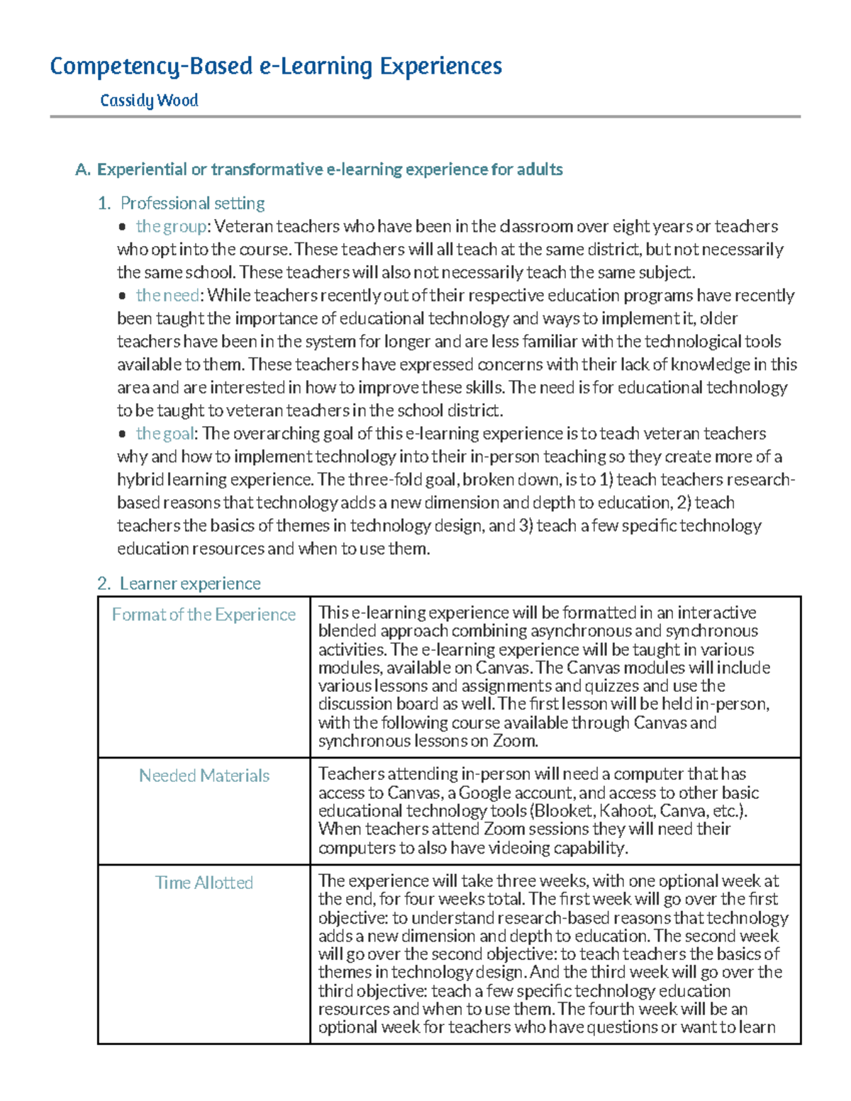 D297-4 Competency-Based e-Learning Experiences - Competency-Based e-Learning Experiences Cassidy ...