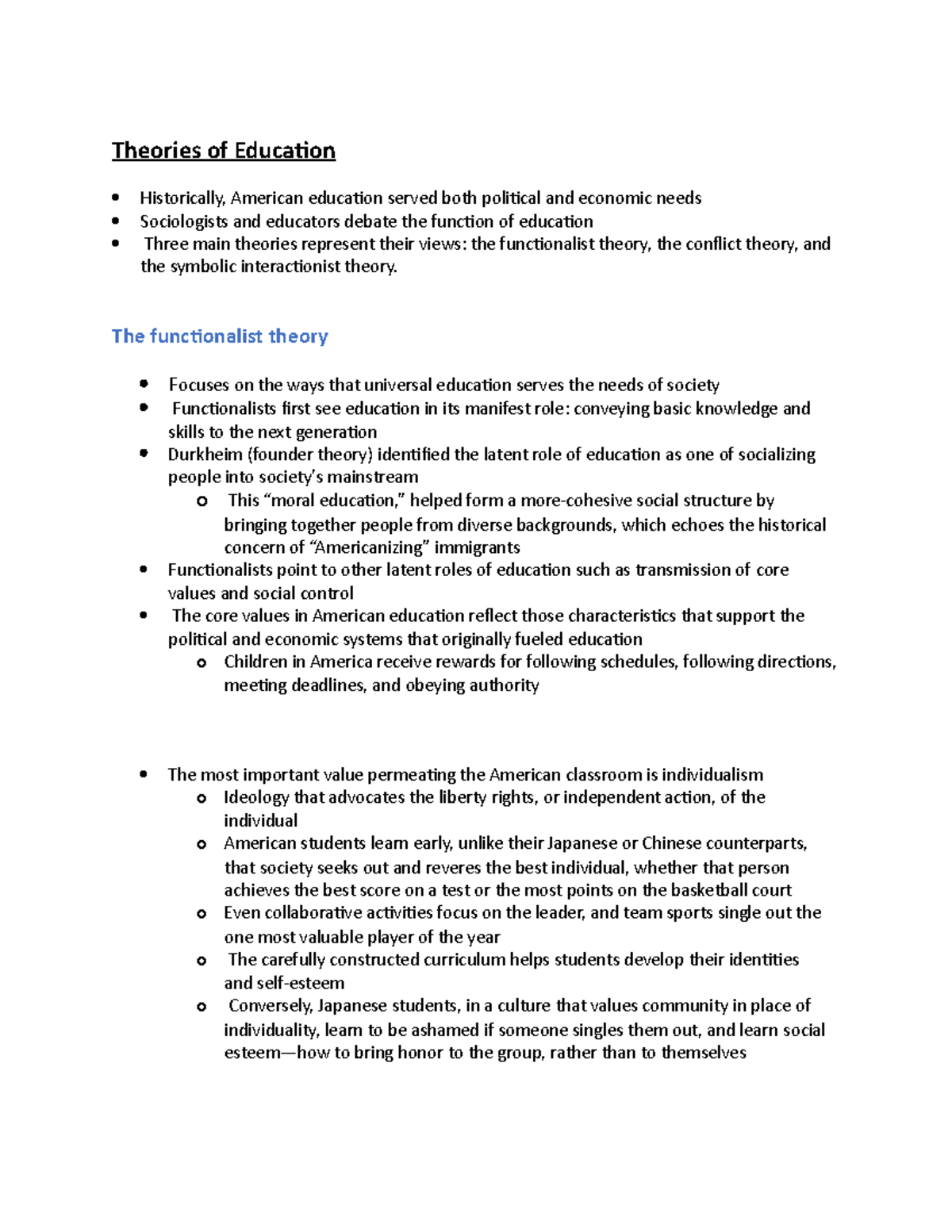 Theories of Education - lecture notes from a sociology lecture ...