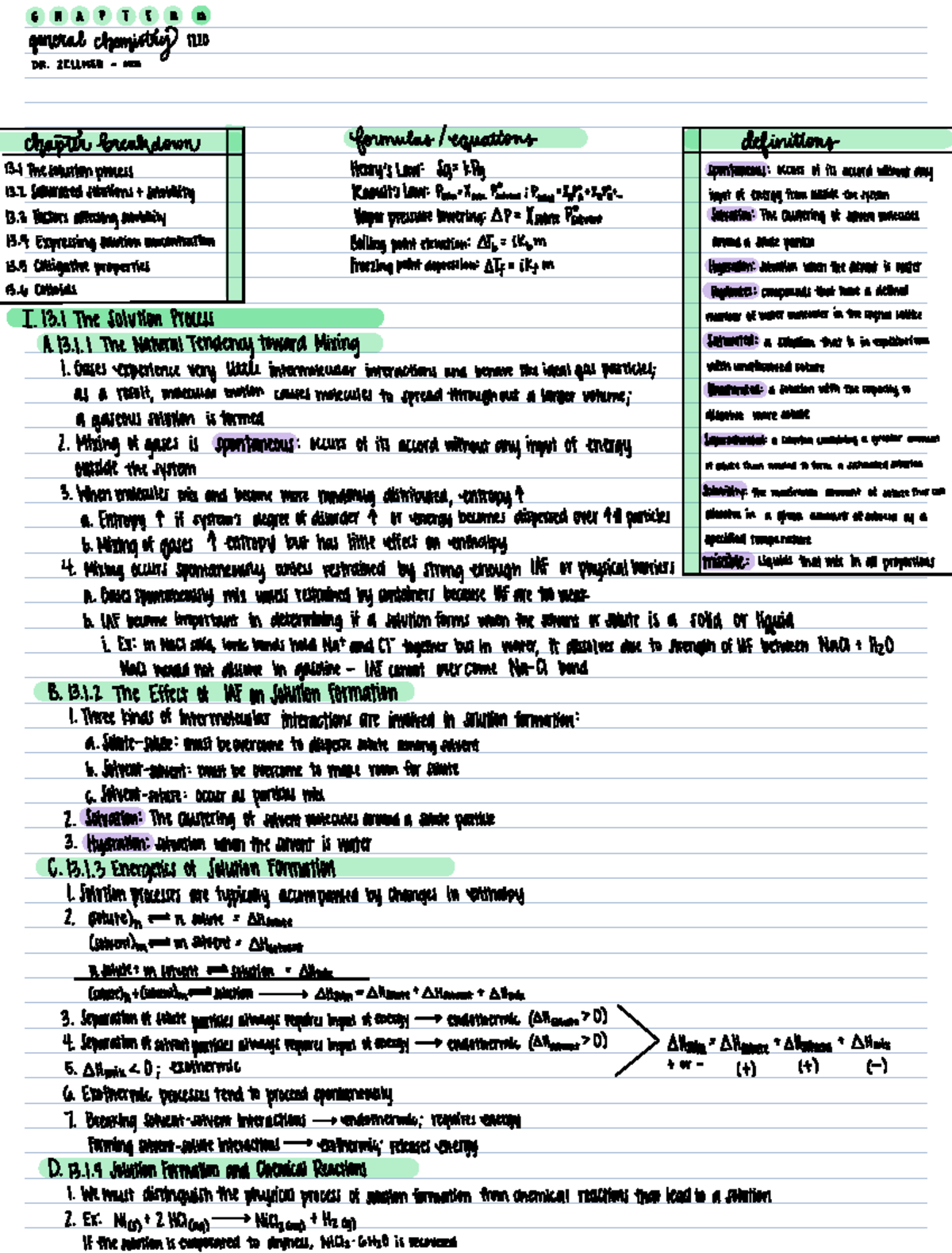 Chem 1220 Midterm 1 Notes - separated solute & separated solvent ...