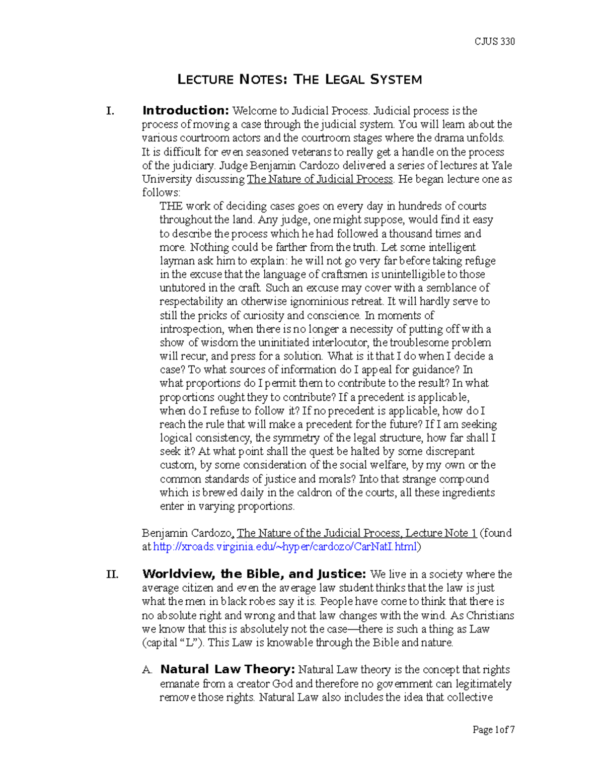 Lecture Notes The Legal System - LECTURE NOTES: THE LEGAL SYSTEM I ...