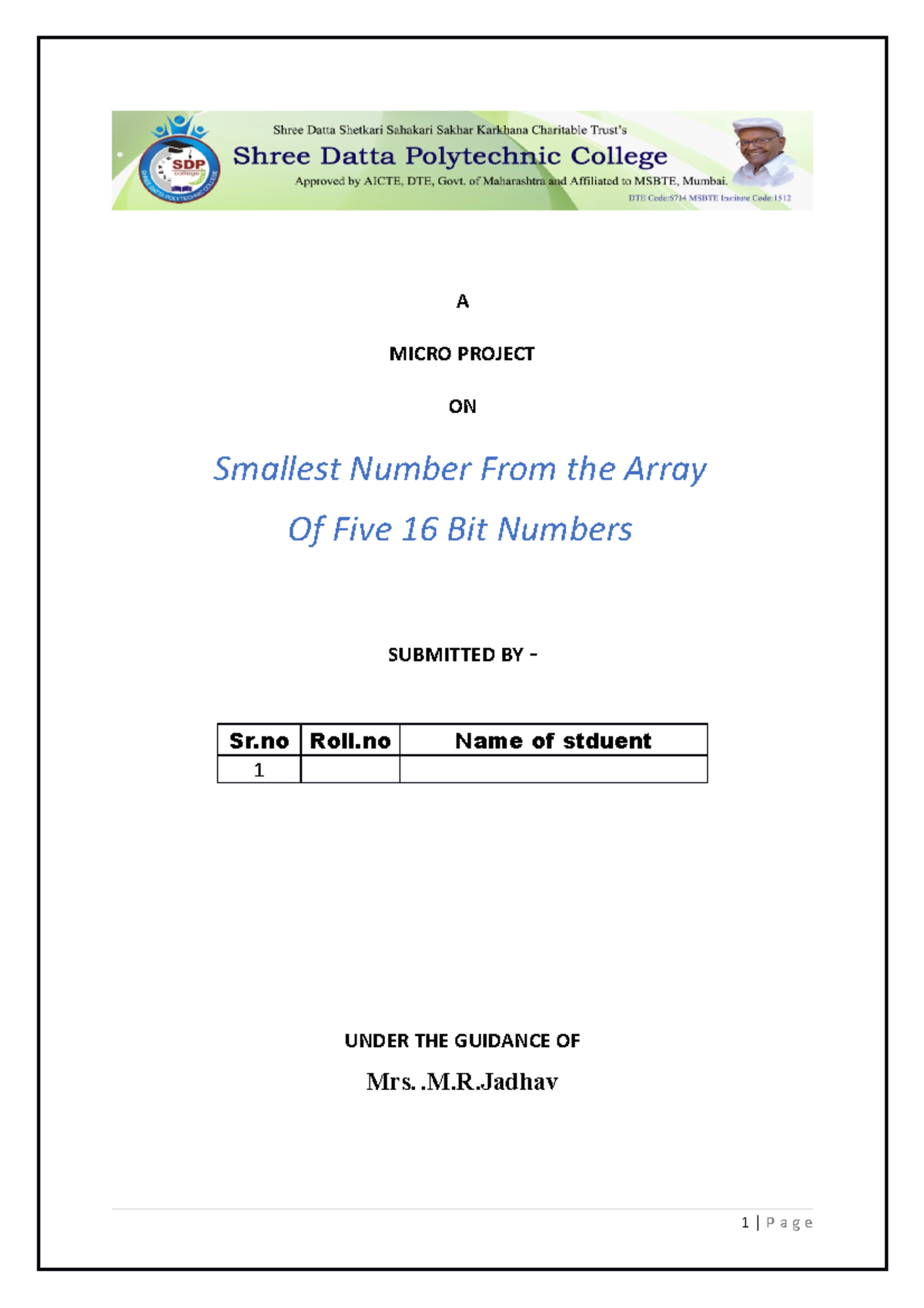 microprocessor microproject msbte - A MICRO PROJECT ON Smallest Number ...