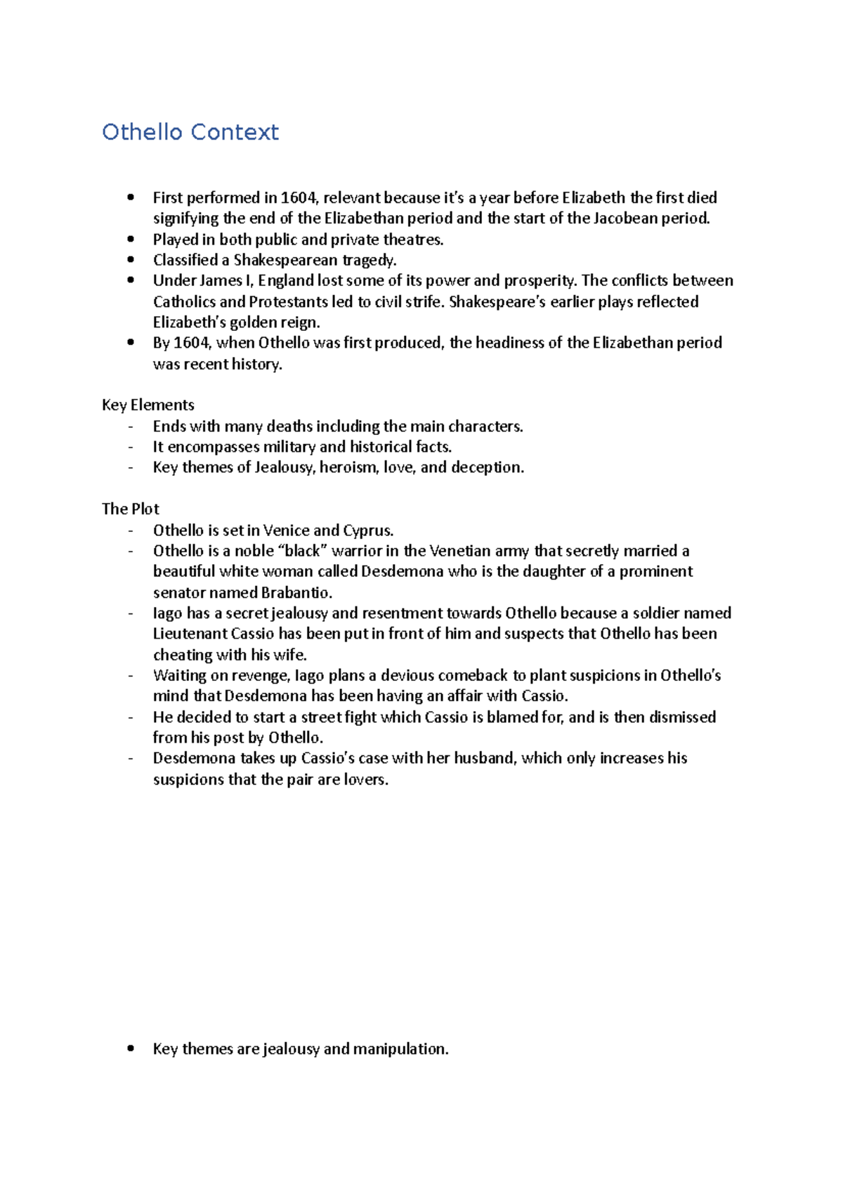 Othello Context - fjewihoqehgoq - Othello Context First performed in ...