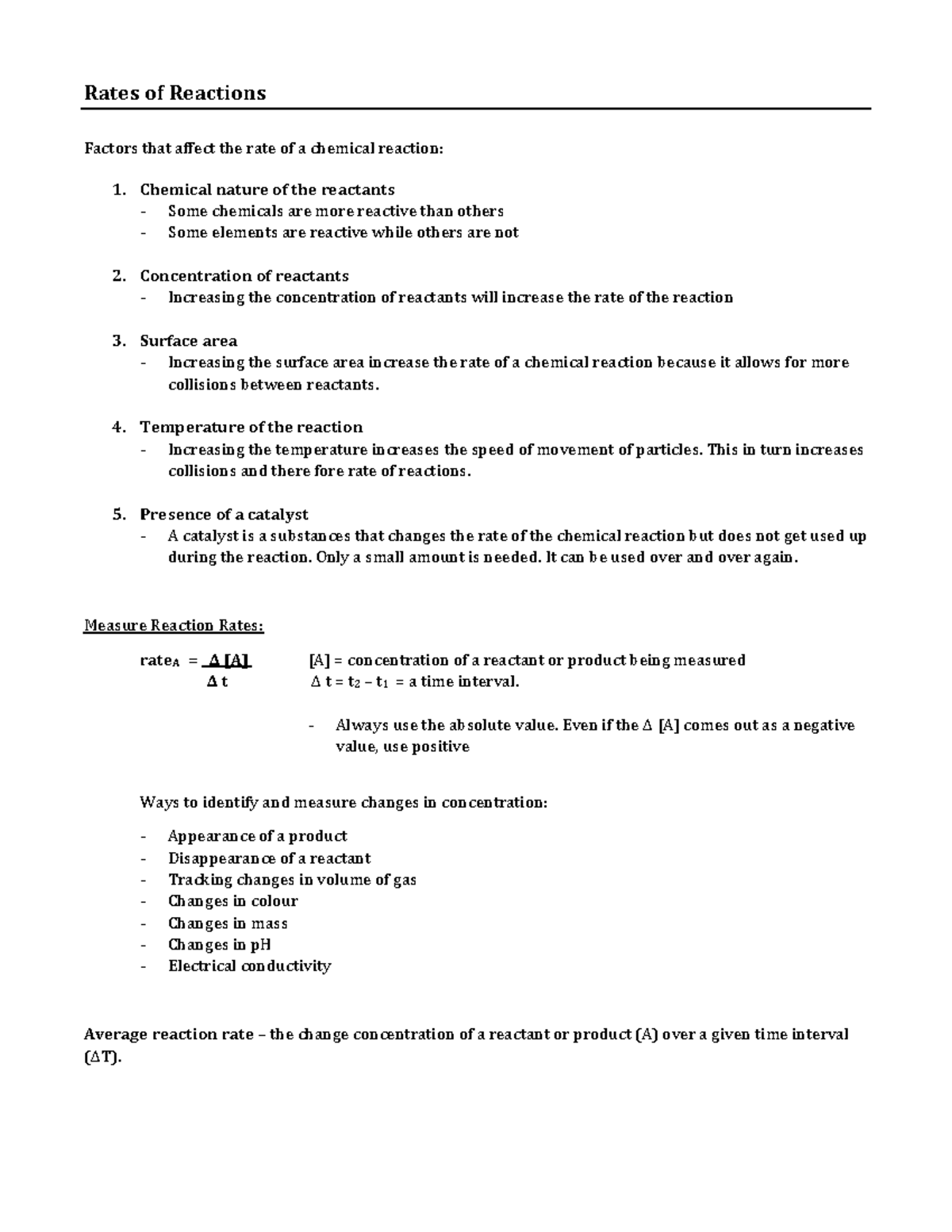 15 Rates of Reactions - Rates of Reactions Factors that affect the rate ...