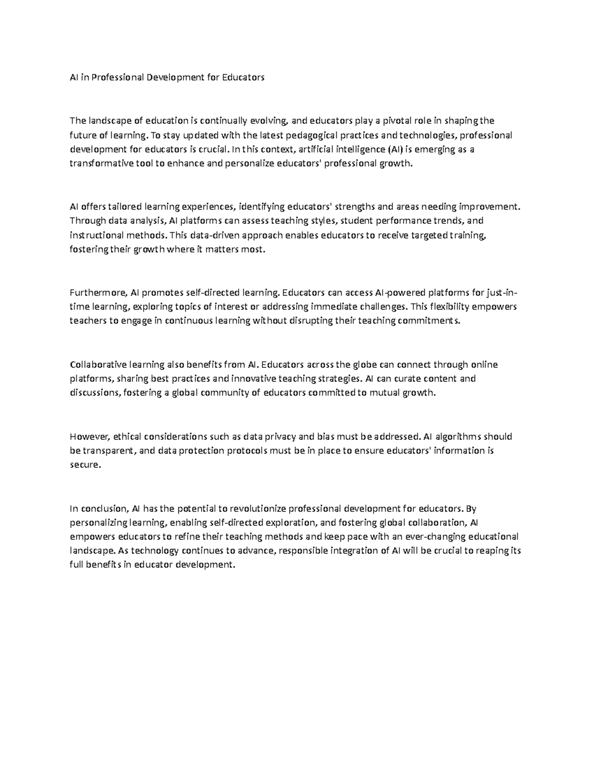 AI in Professional Development for Educators - To stay updated with the ...