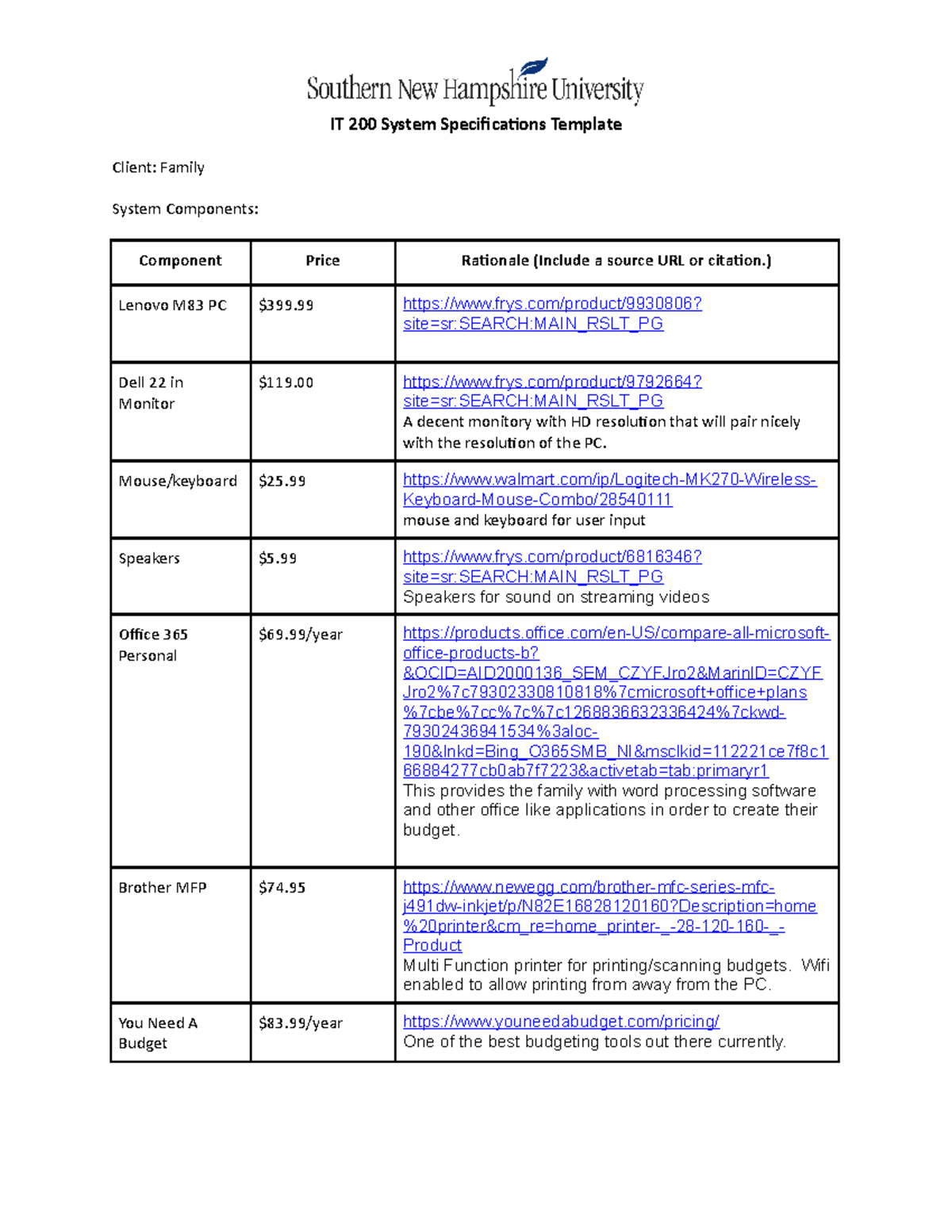 IT 200 System Specifications Template - IT 200 System Specifications ...