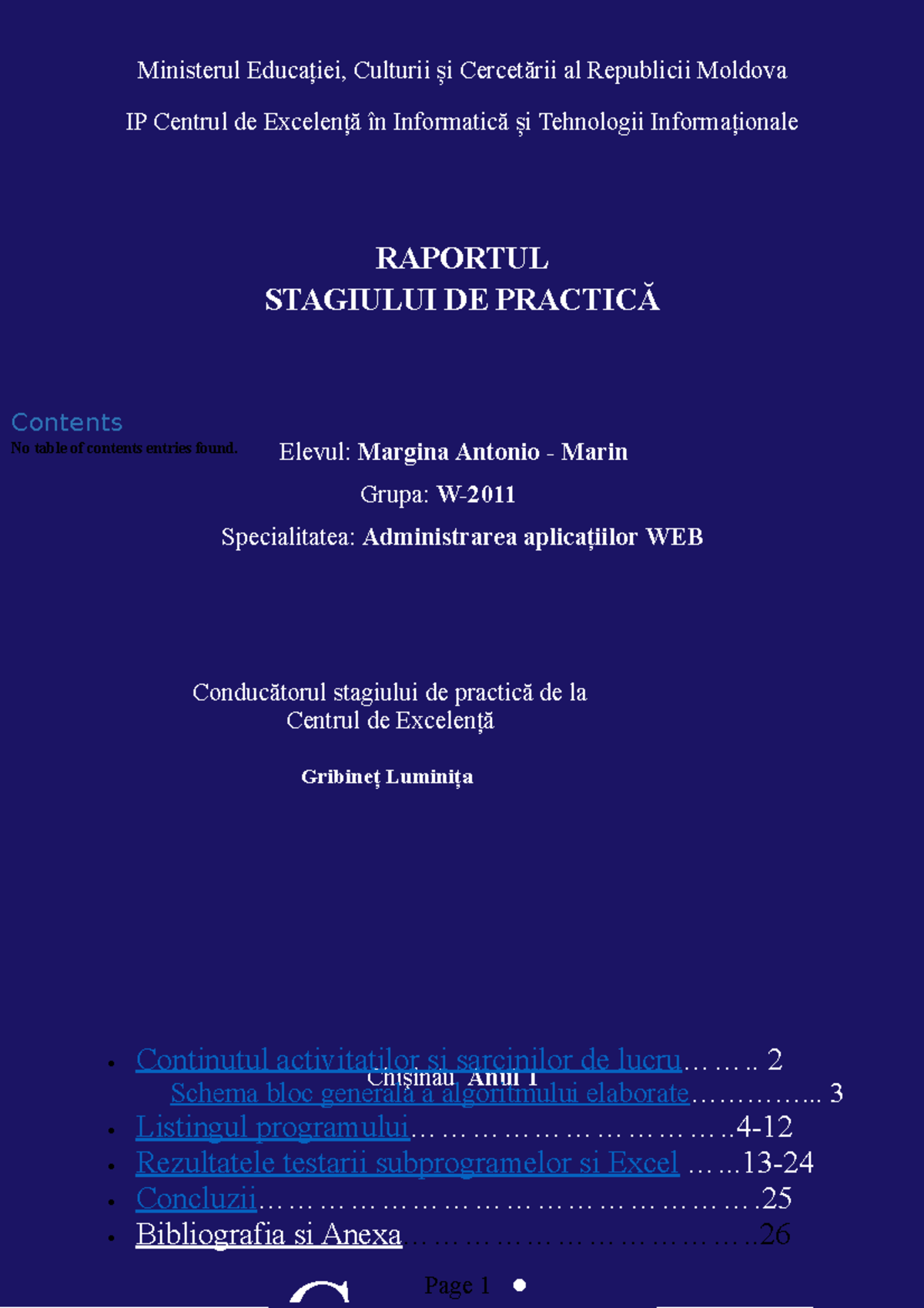 Raport practica - ####### Ministerul Educației, Culturii și Cercetării ...