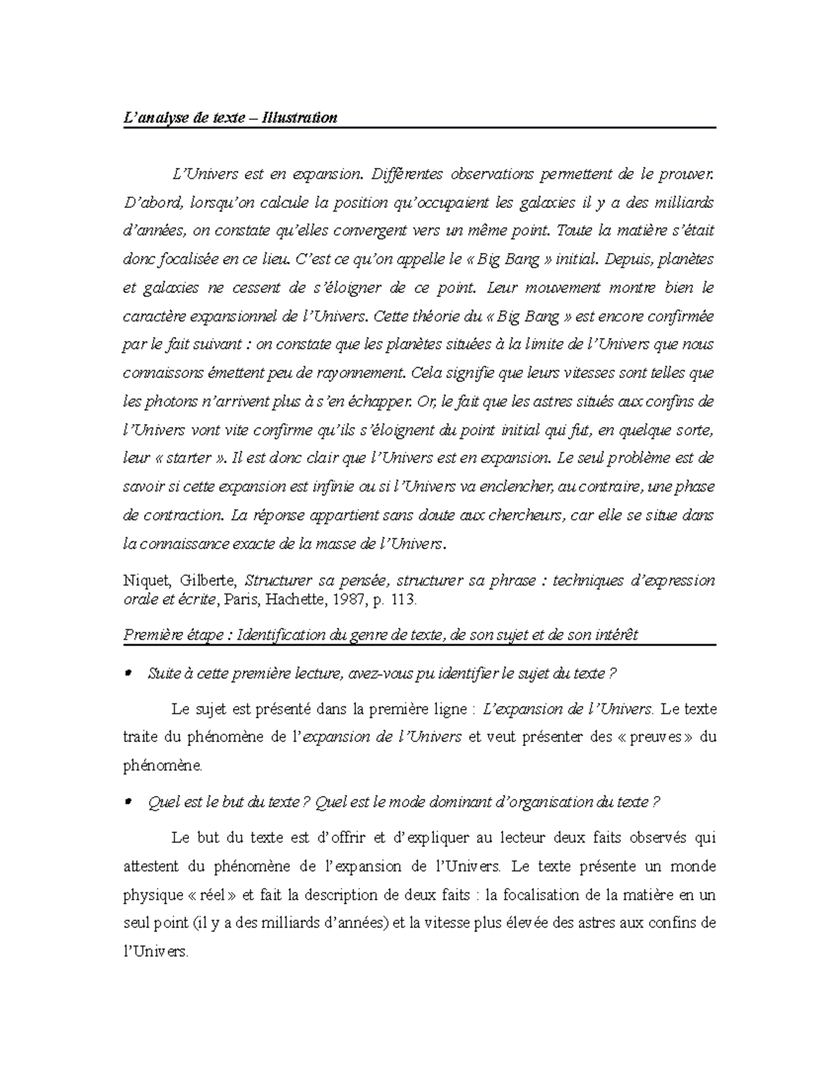 L’ Analyse DE Texte – Illustration - L’analyse de texte – Illustration L’Univers est en ...