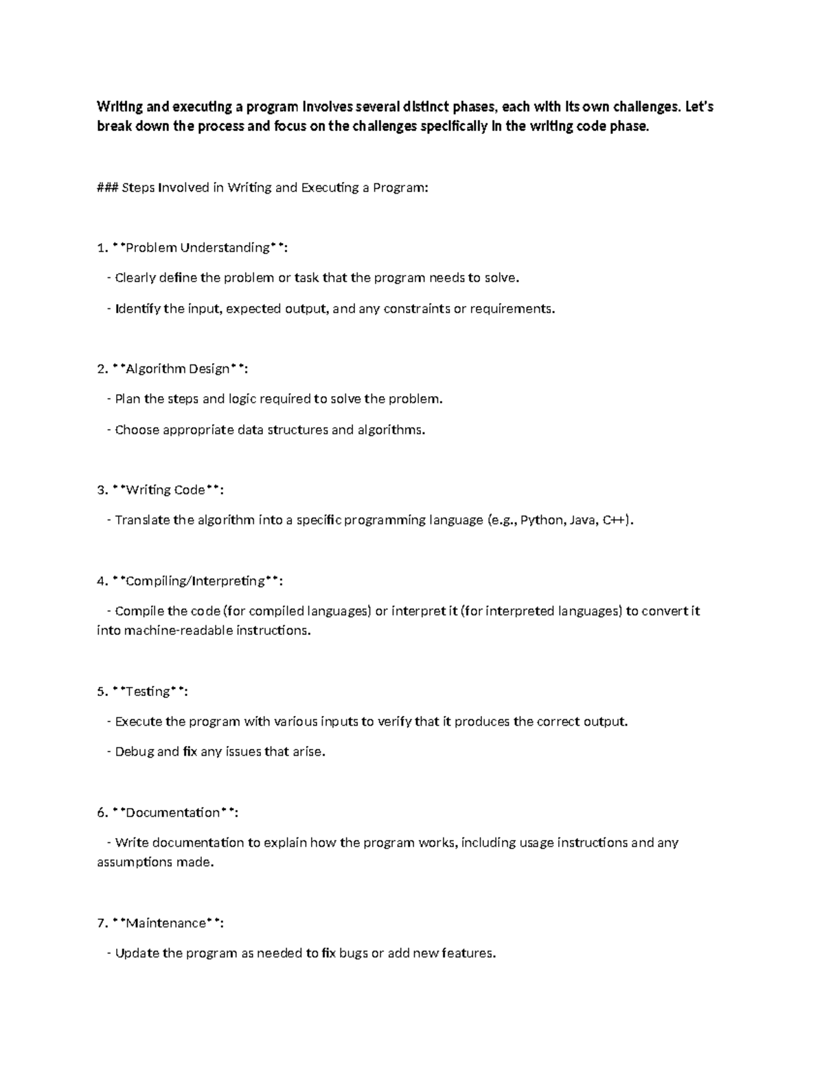 Structure Of Algorithms Writing And Executing A Program Involves Several Distinct Phases Each 8842