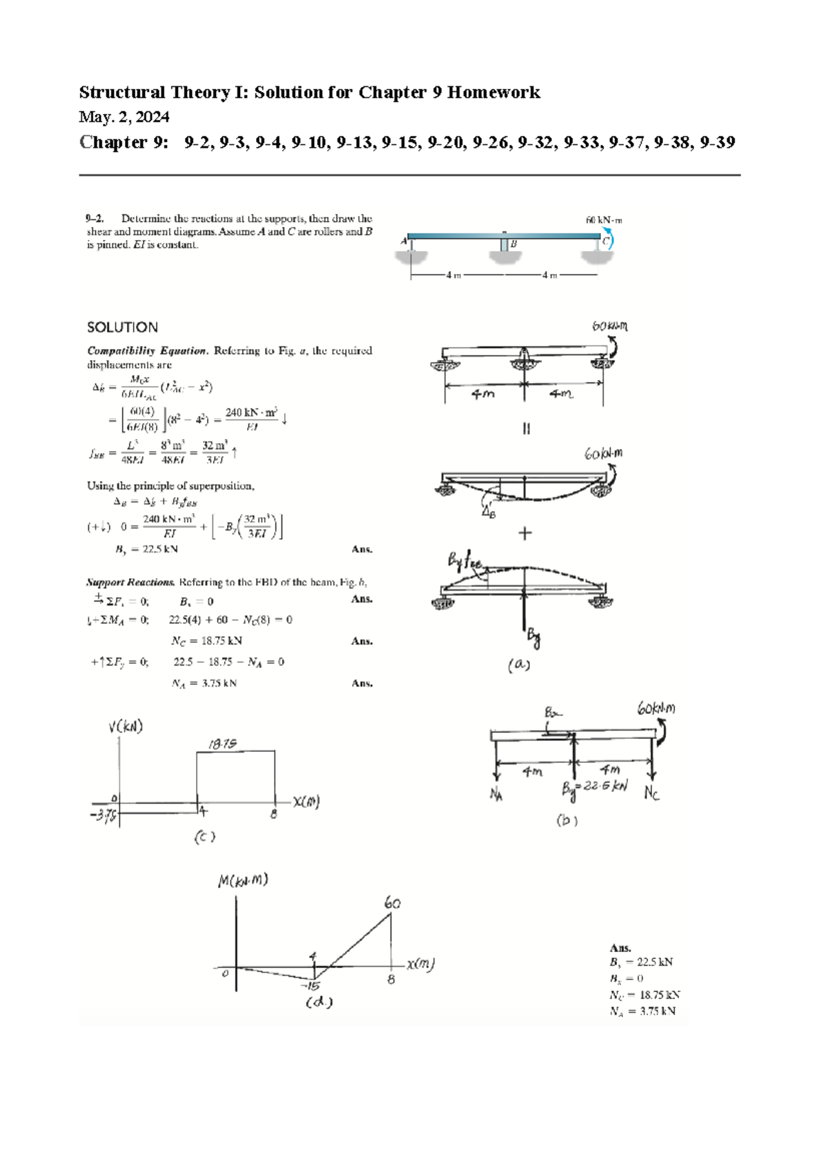 Structural Theory HW Ch 9 solution - Physics - Structural Theory I ...