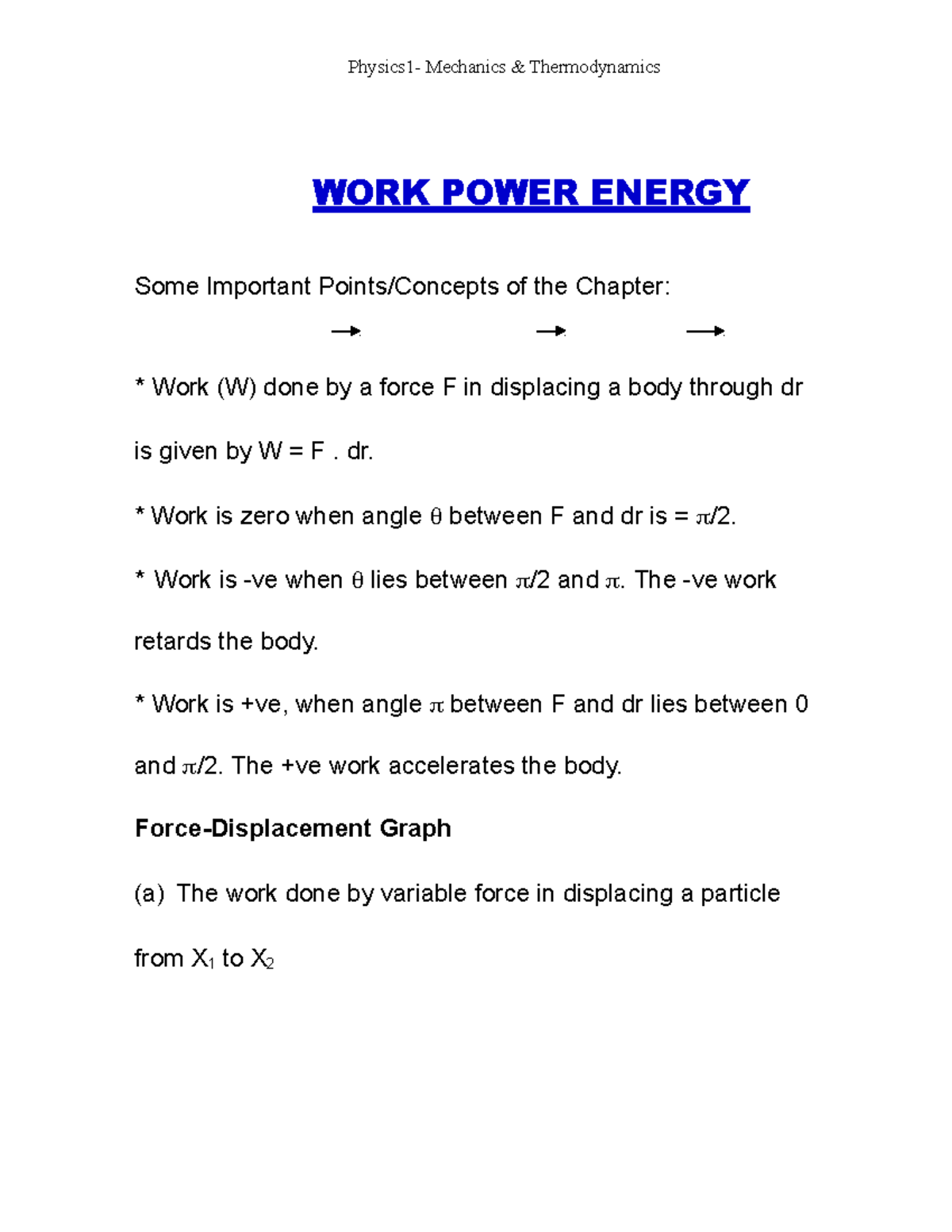 Notes Work Power Energy - WORK POWER ENERGY Some Important Points ...