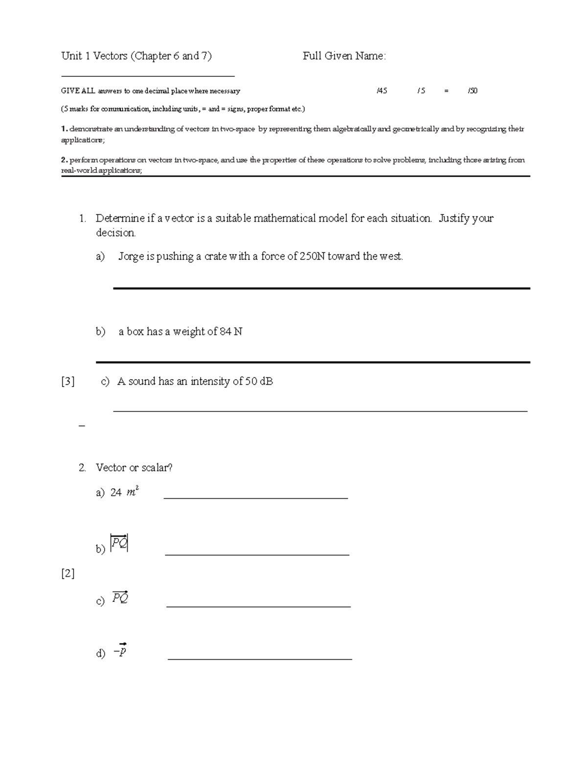 Chapter 6 & 7 Vectors You Tube - Unit 1 Vectors (Chapter 6 and 7) Full ...