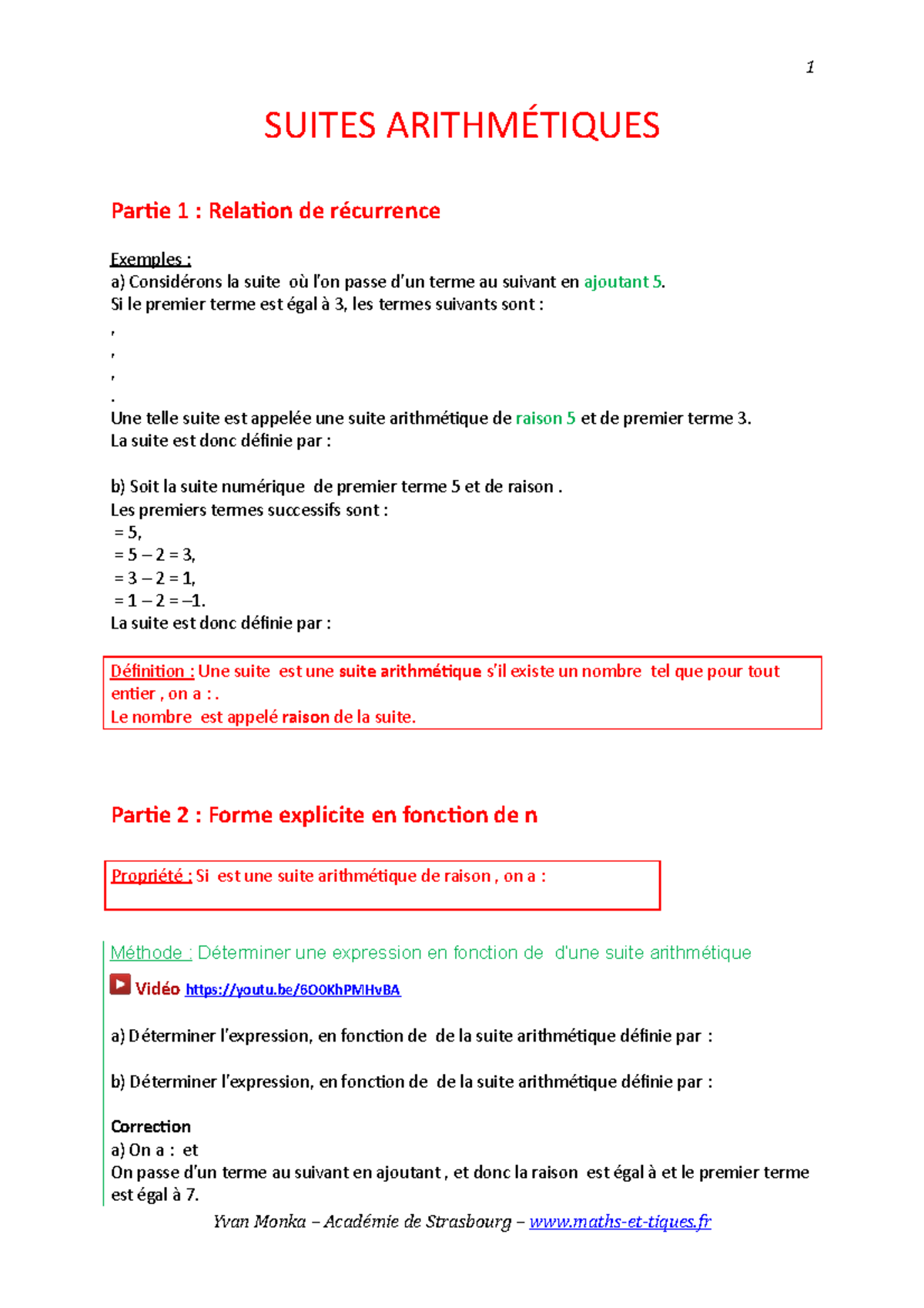 Cours suites arithmétiques 1ère - SUITES ARITHMÉTIQUES Partie 1 ...