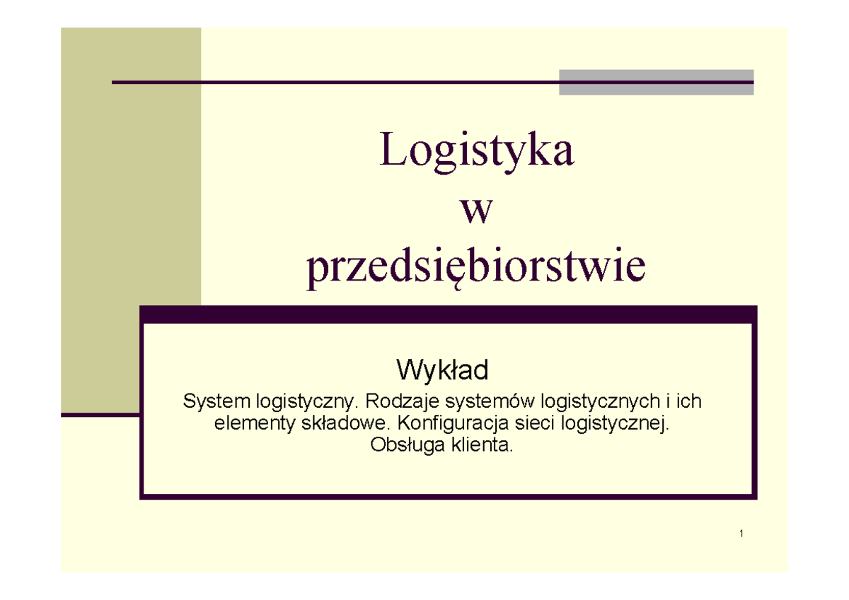 W3,4,5 - system logistyczny - Logistyka w przedsiębiorstwie Wykład System logistyczny. Rodzaje ...