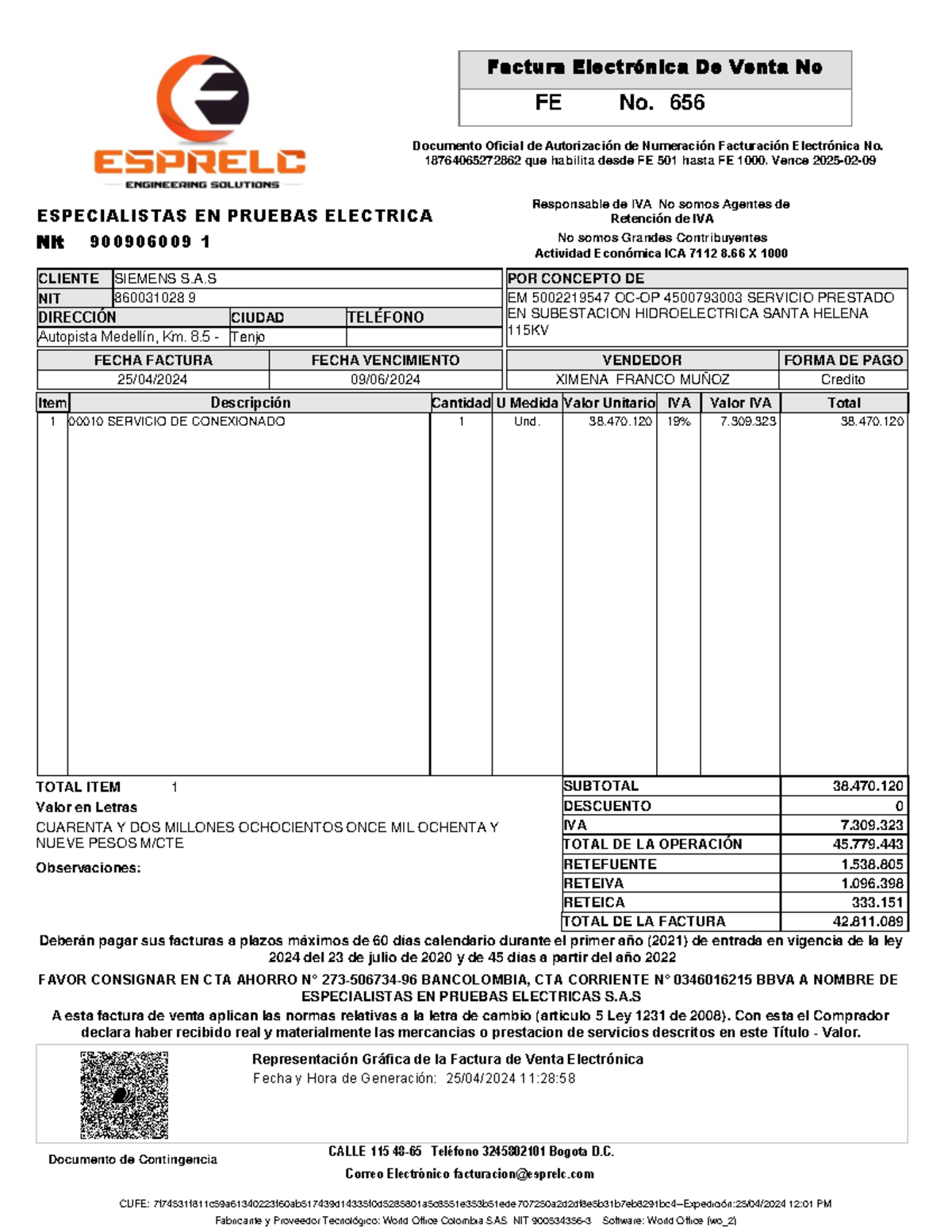 FE656 FACTURA ELECTRONICA - Nit 900906009 Factura Electrónica De Venta ...