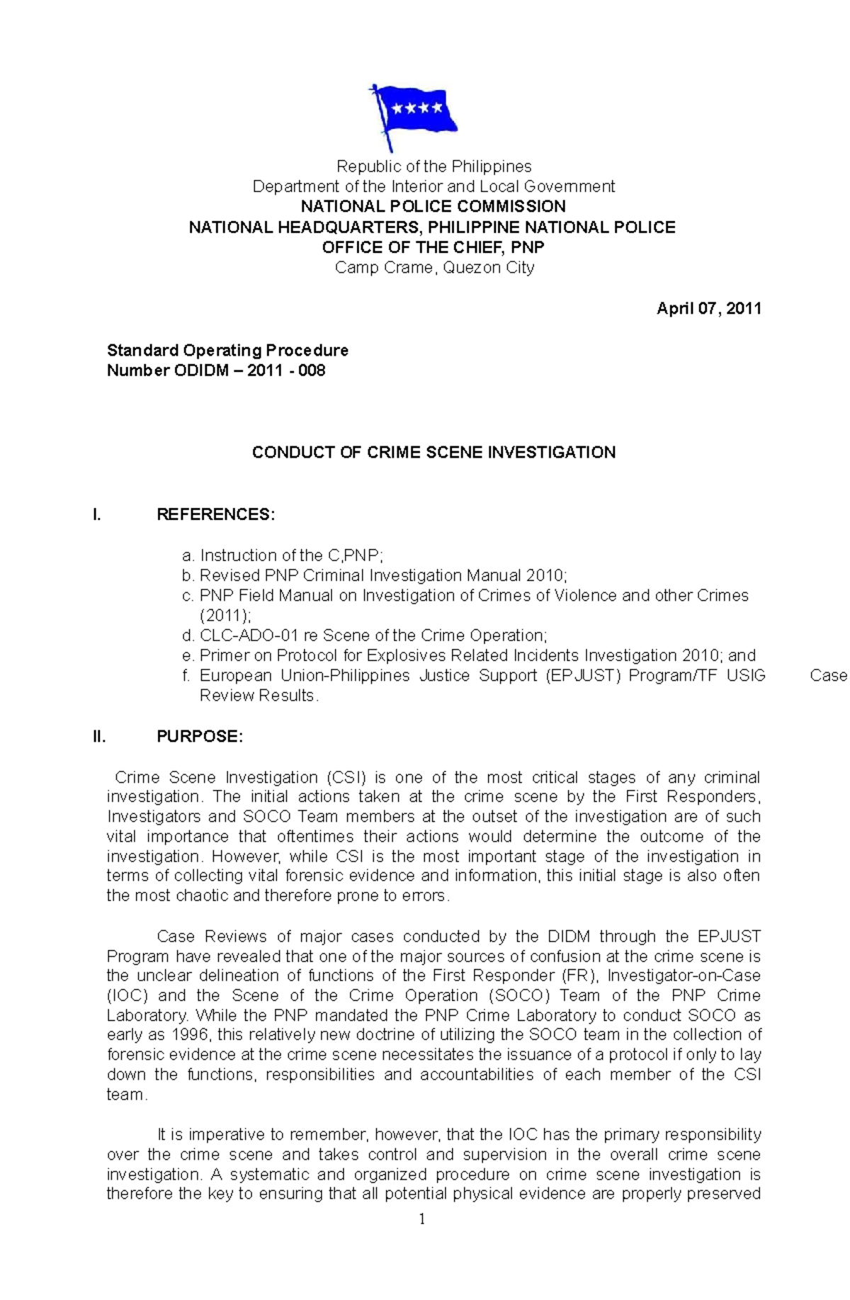 SOP ON Conduct OF Crime Scene Investigation - Republic of the ...