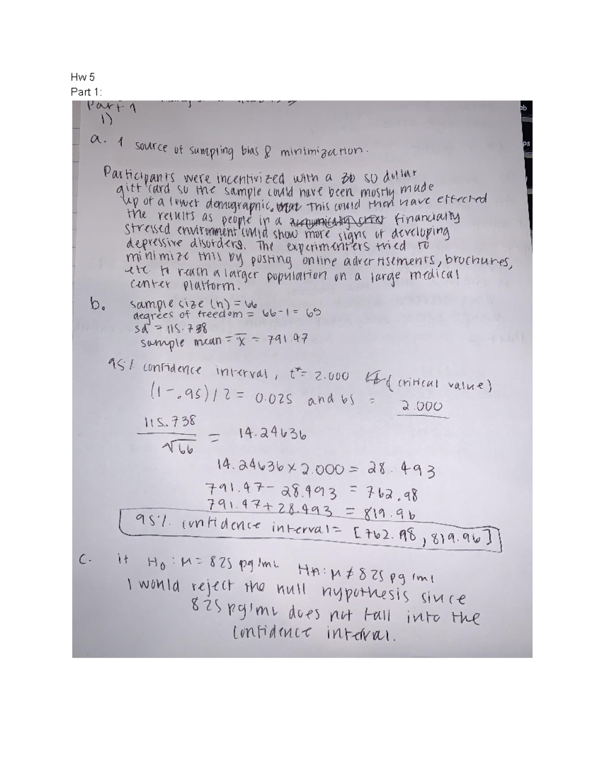 Hw5 biostats - Problem sets and r studio code line - Hw 5 Part 1: Part 2: R studio 3) a. R code ...