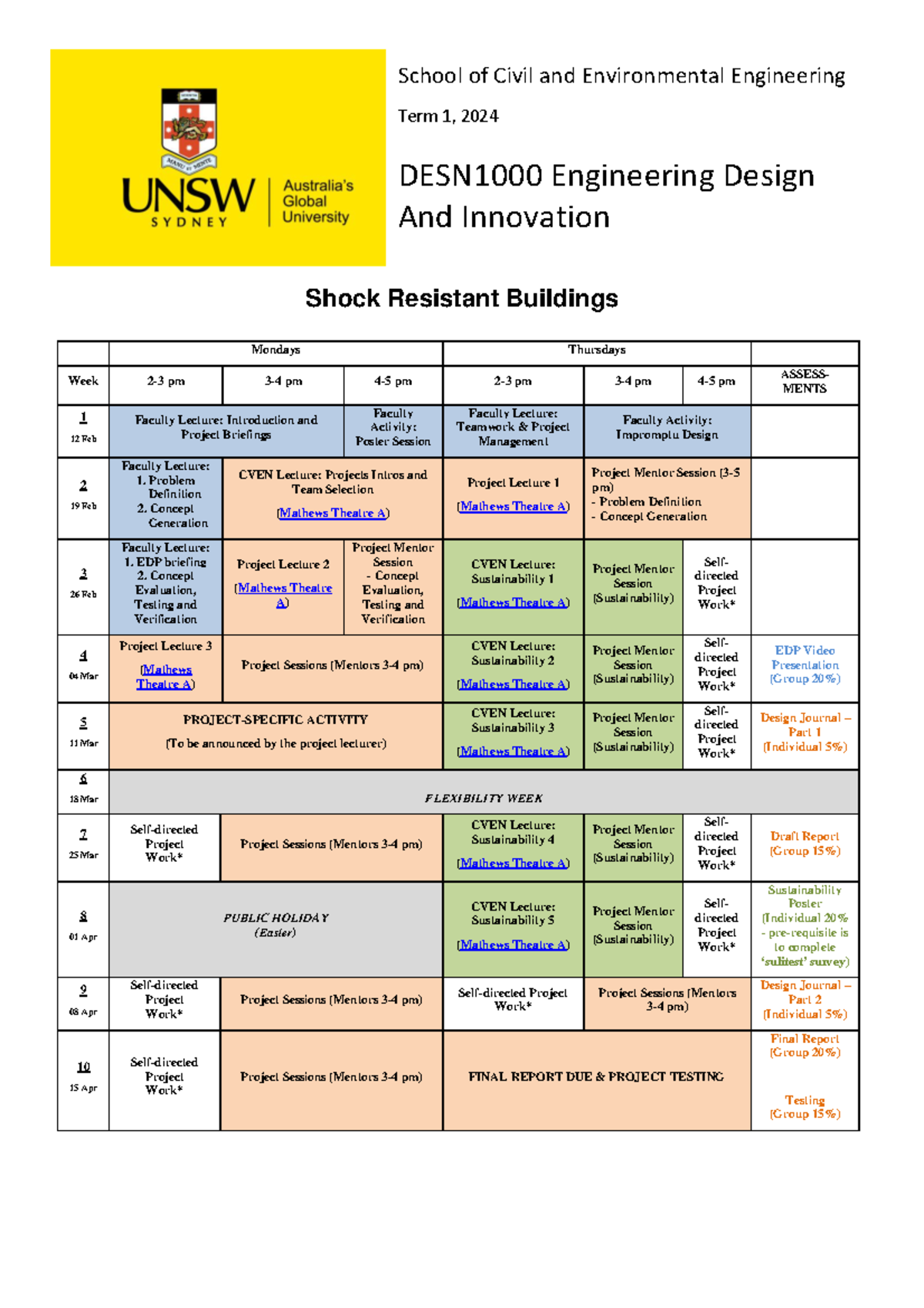 DESN1000 - 2024 - Week by Week Timetable - Shock - Shock Resistant ...
