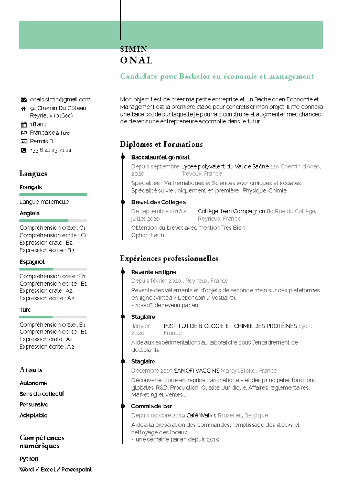 CV Fr - cv français - Français Langue maternelle Anglais Compréhension ...