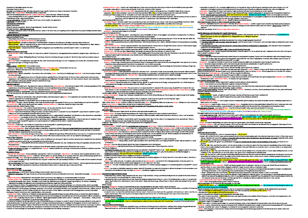 1 Exam Note Sheet - notes - Introduction / Remedies Answer Structure I ...