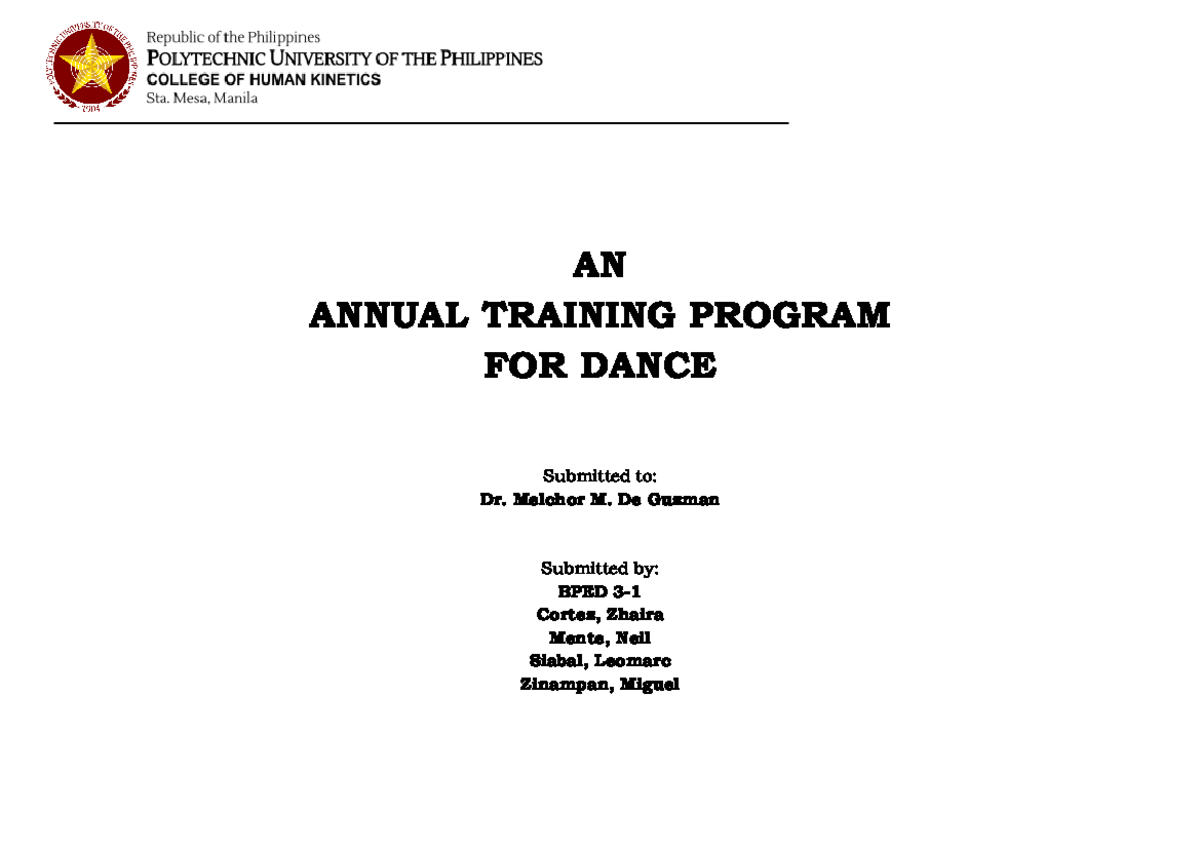 Annual Training Plan - AN ANNUAL TRAINING PROGRAM FOR DANCE Submitted ...