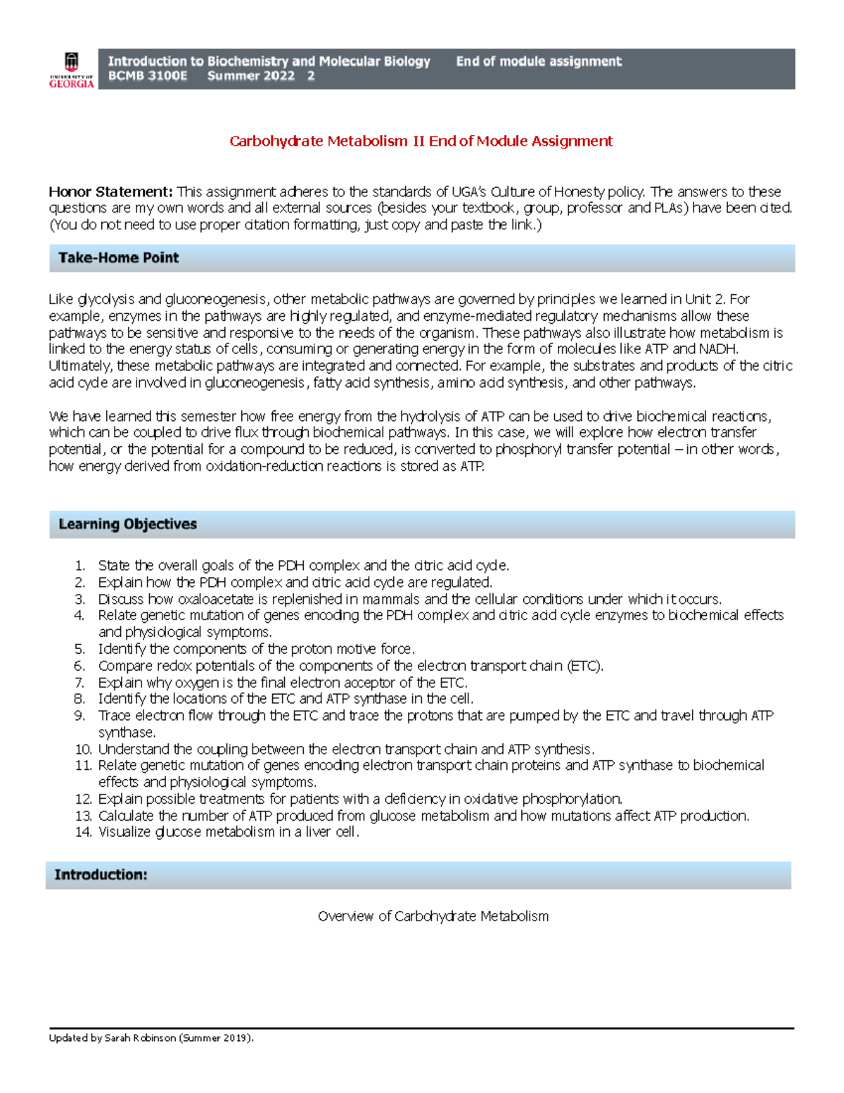 Module 5 assignment Summer 2022 - Carbohydrate Metabolism II End of ...