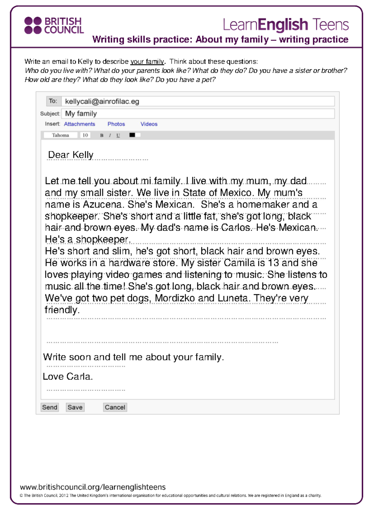 About my family - writing practice 3 - English Course - Write an email ...