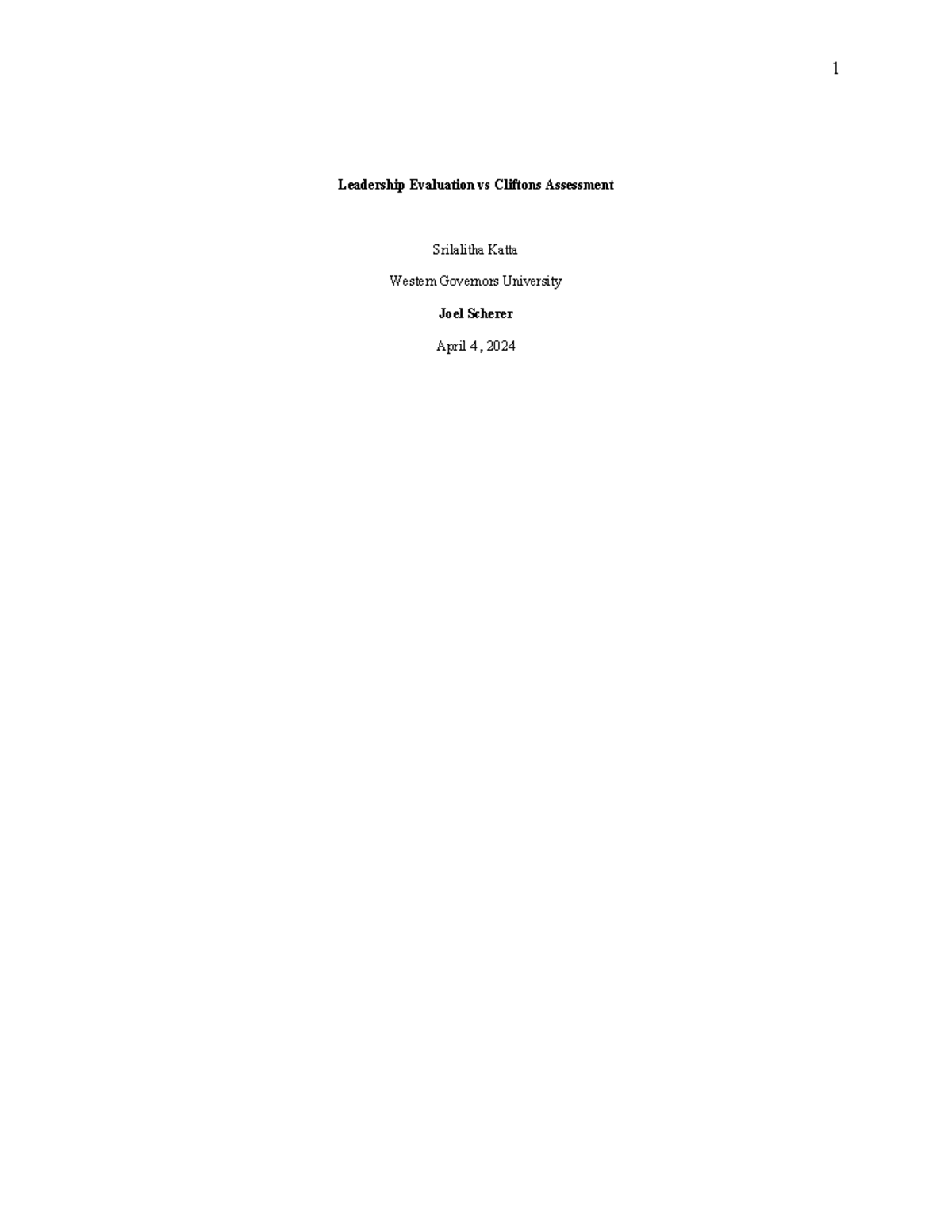 Management and Leadership C200- Task 1 Assessment - Srilalitha- WGU ...