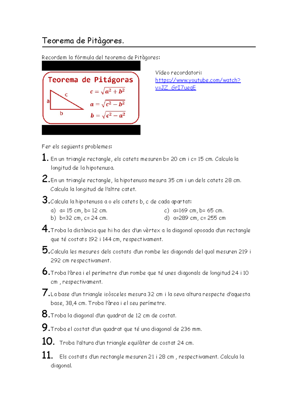 Teorema de Pitàgores - mates per practicar molt molt i molt - Teorema ...