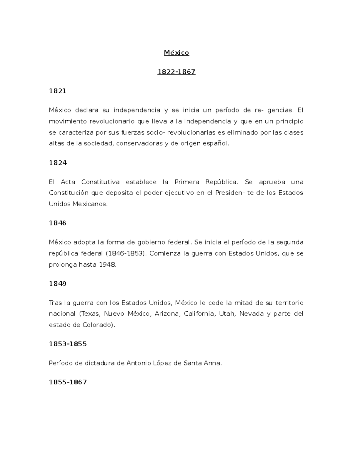 México 1822-1867 - psico - México 1822- 1821 México declara su ...