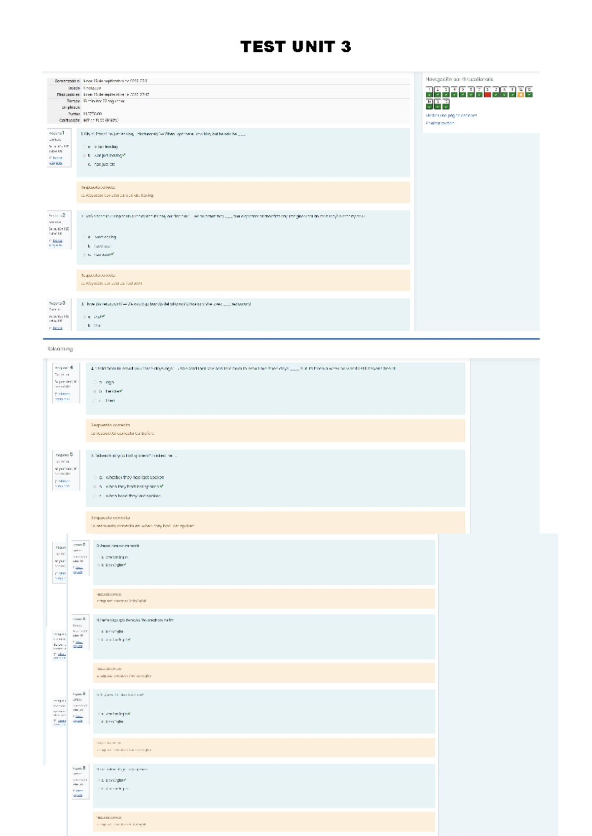 TEST UNIT 3 - TEST UNIDAD 3 EXAMEN - TEST UNIT 3 Comenzado el lunes, 19 ...