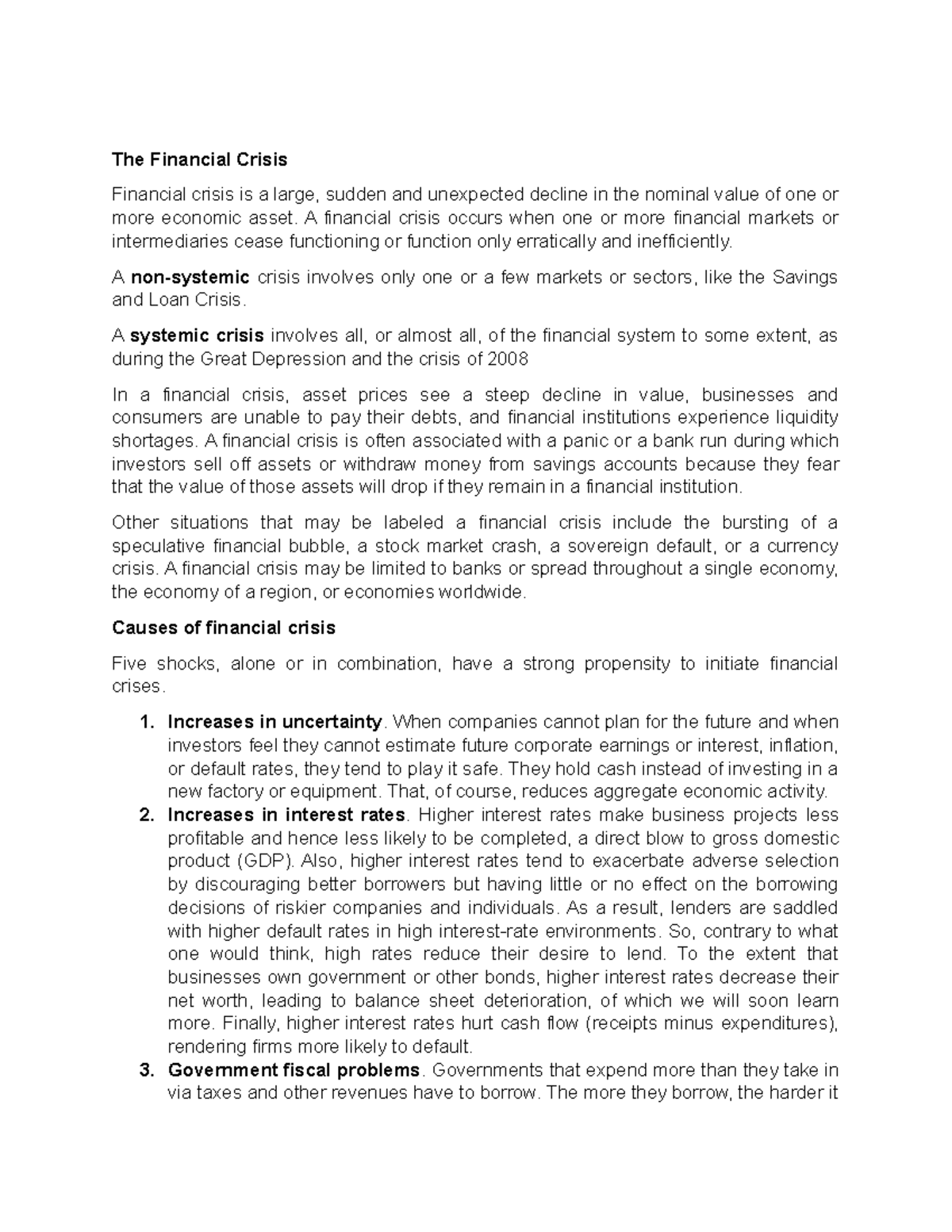 The Financial Crisis - Notes from jkuat lecturers - The Financial ...