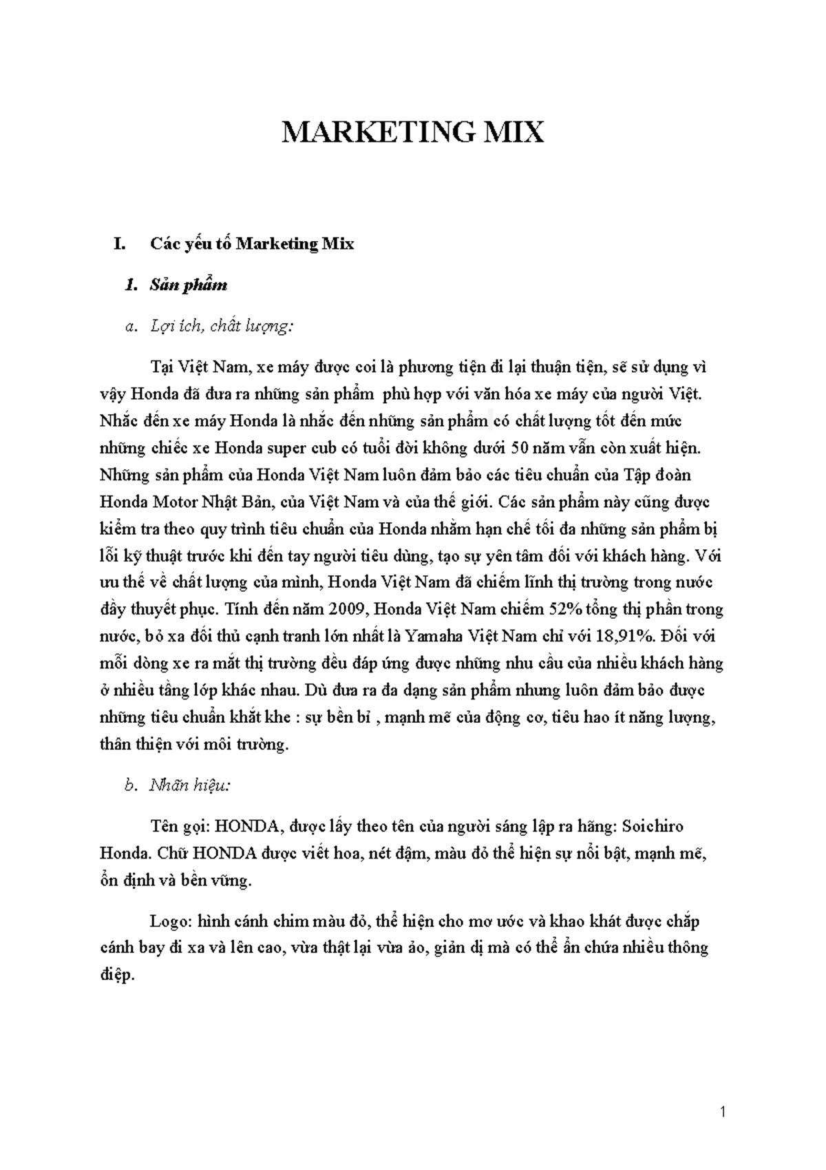 Honda MKT Mix - tài liệu về marketing - MARKETING MIX I. Các yếu tố ...