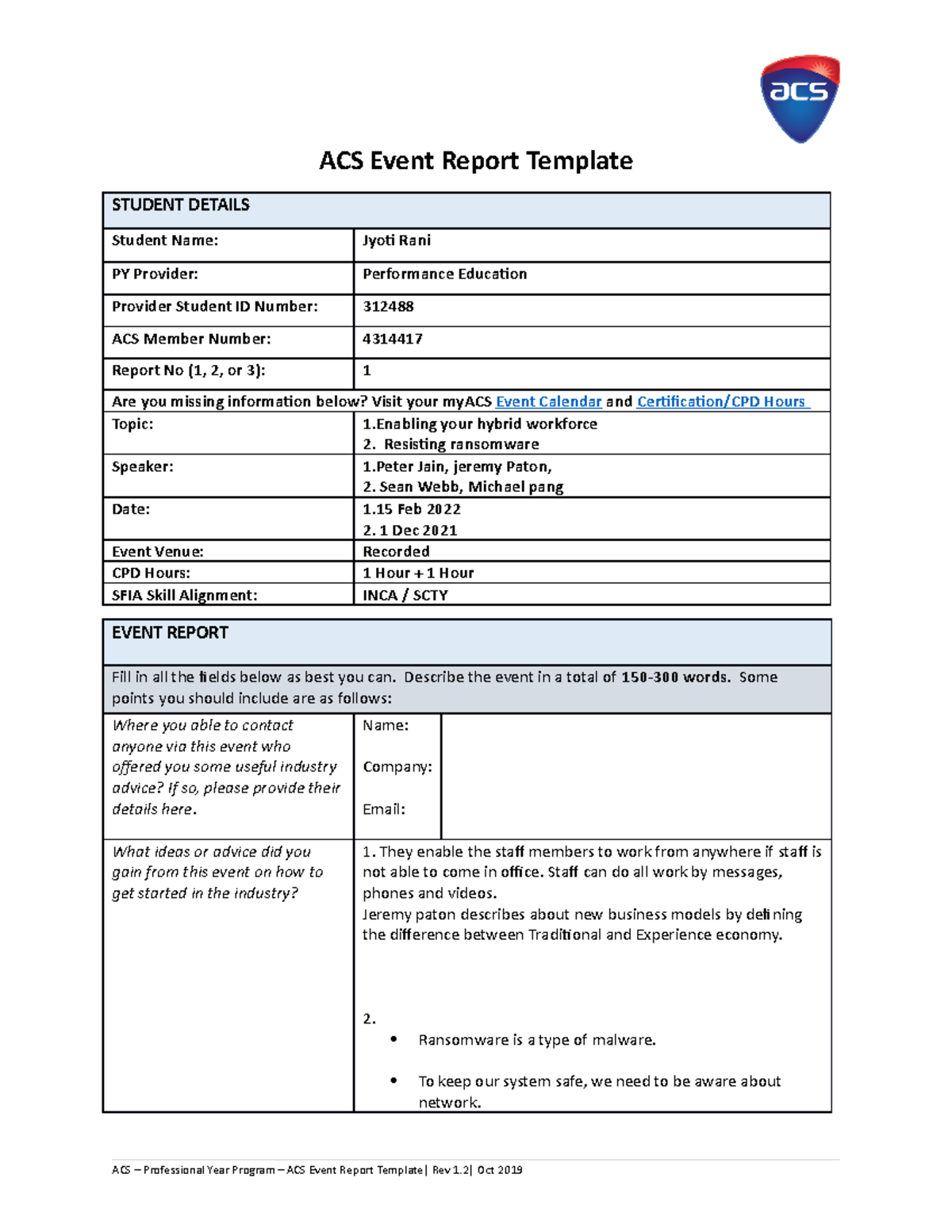 Jyoti Rani ER 1 - This is a report of ACS online event - ACS Event ...