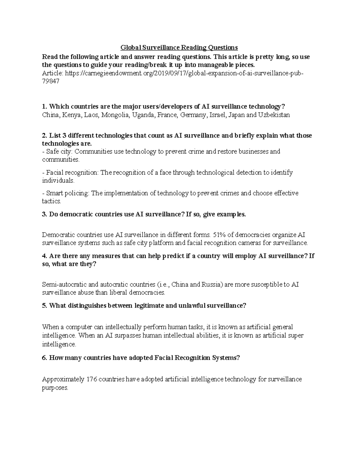 Global Surveillance Questions - Global Surveillance Reading Questions ...