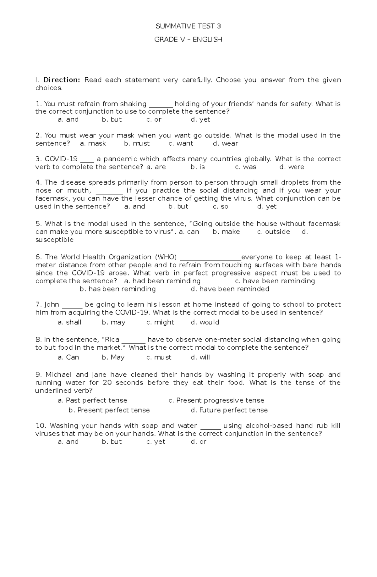 ST-1-GR.5- English - summative - SUMMATIVE TEST 3 GRADE V – ENGLISH I ...
