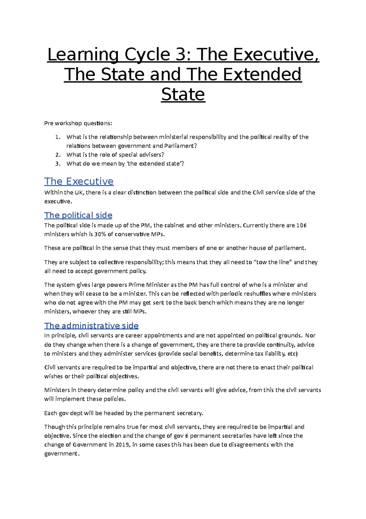 Law and State LC3 - Learning Cycle 3: The Executive, The State and The ...