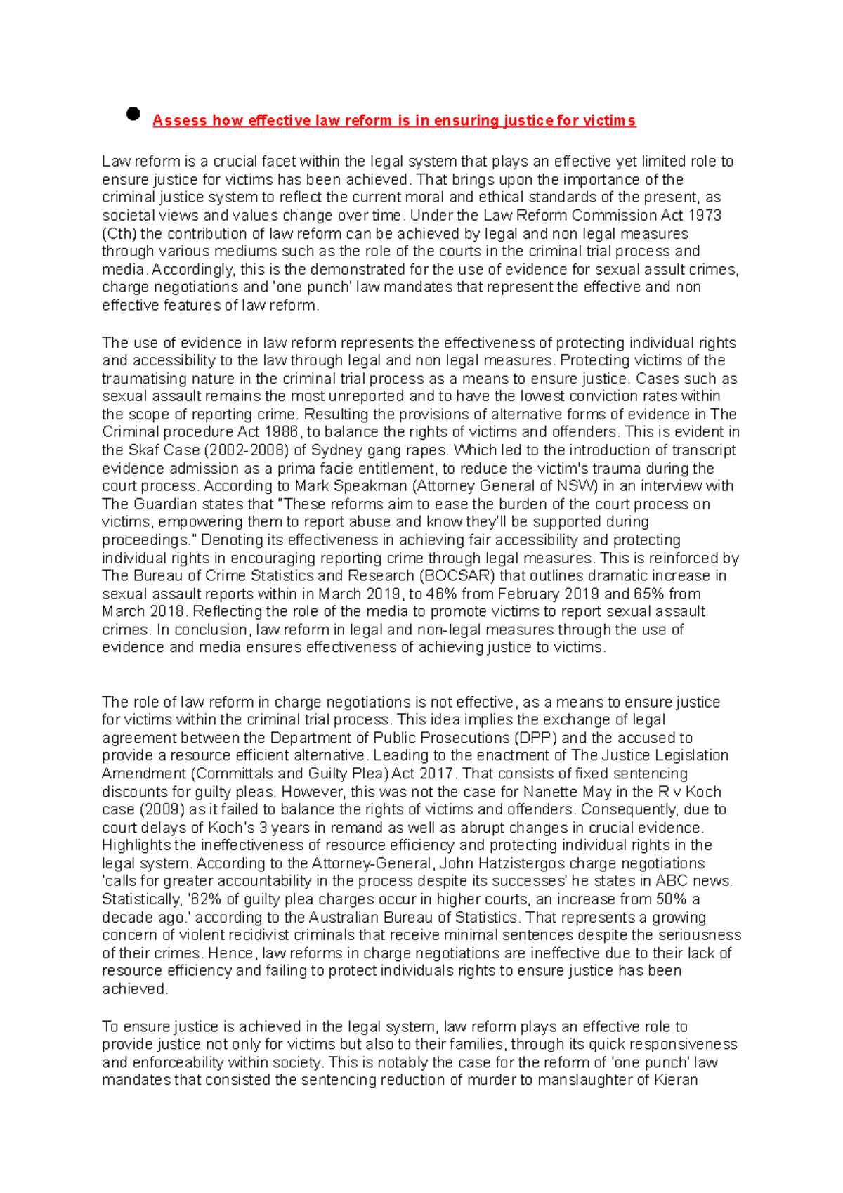 Legal Studies Task 2 Plan (print) - Assess how effective law reform is ...